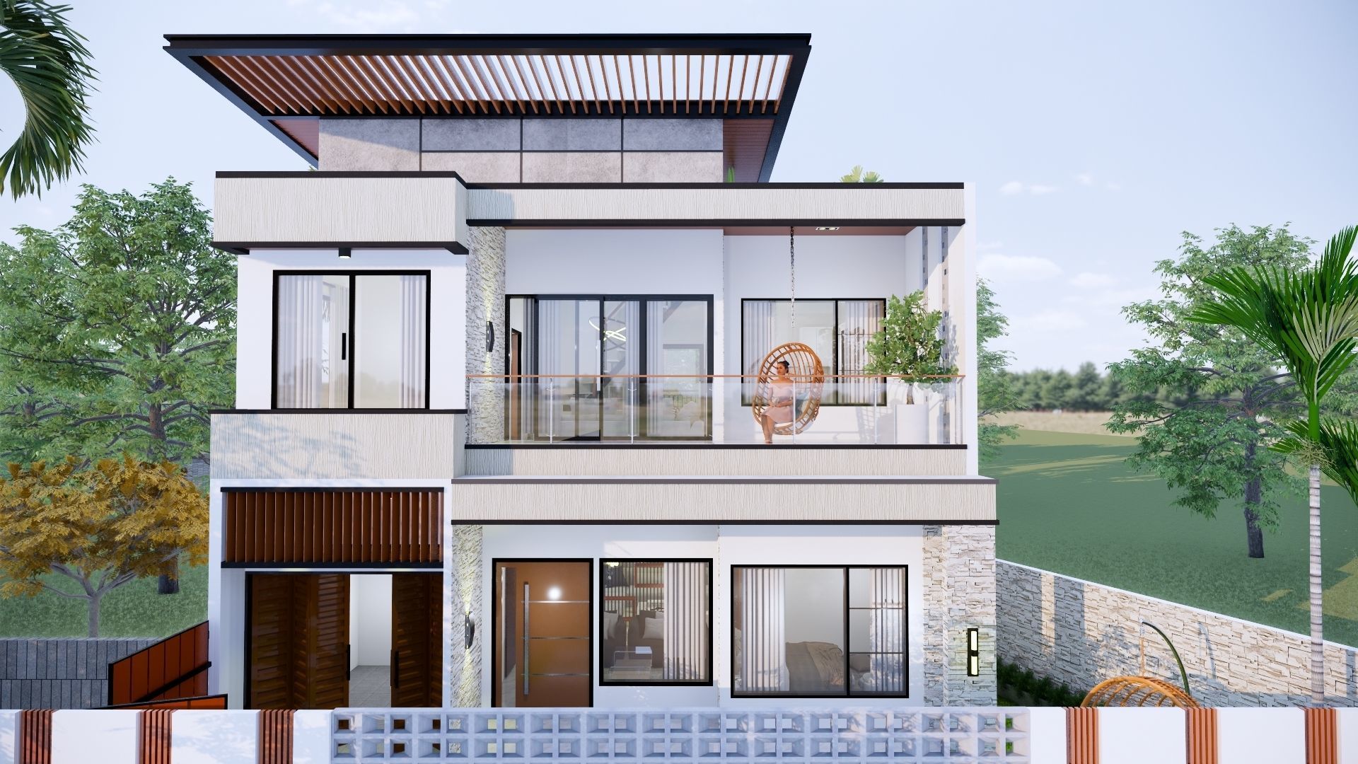 2 Floor and Rooftop Modern House Design Full Interior Furnish 3D model ...
