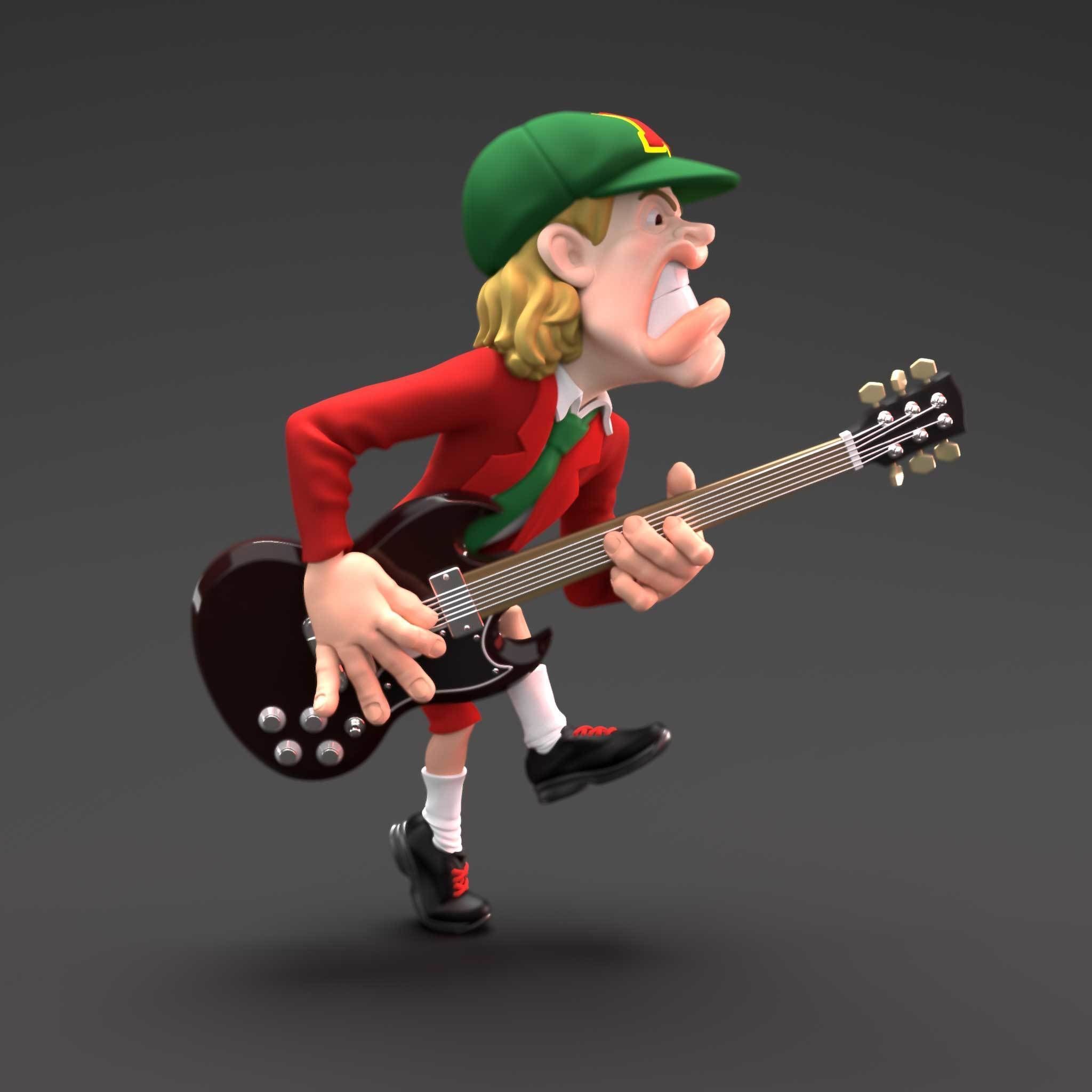 Angus Young cartoon 3D model 3D printable | CGTrader