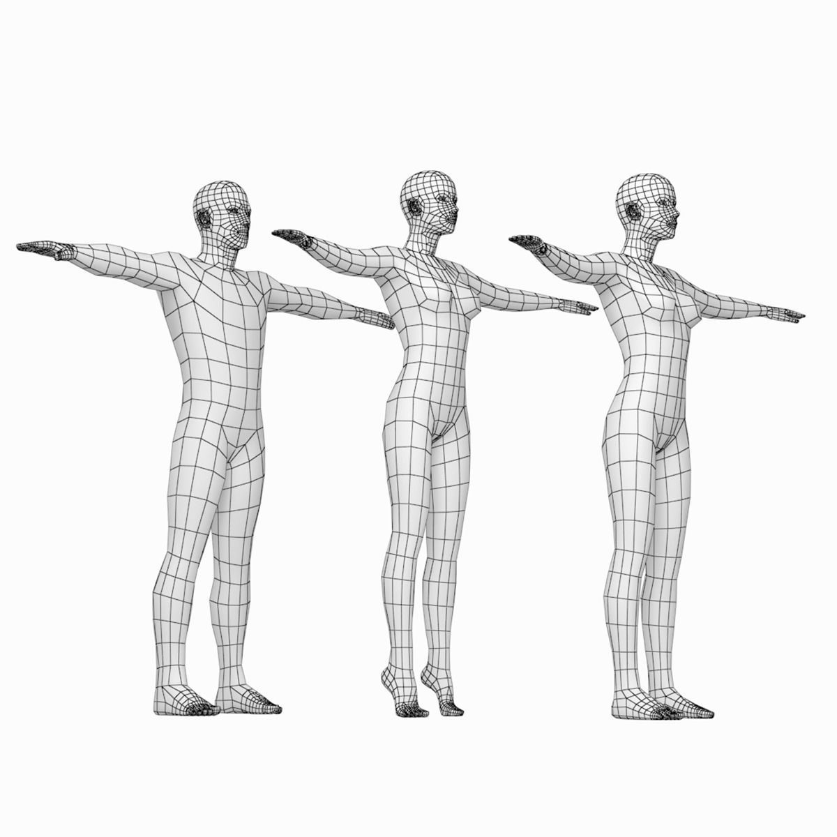 Natural Female and Male in T-Pose Base Mesh 3D model | CGTrader
