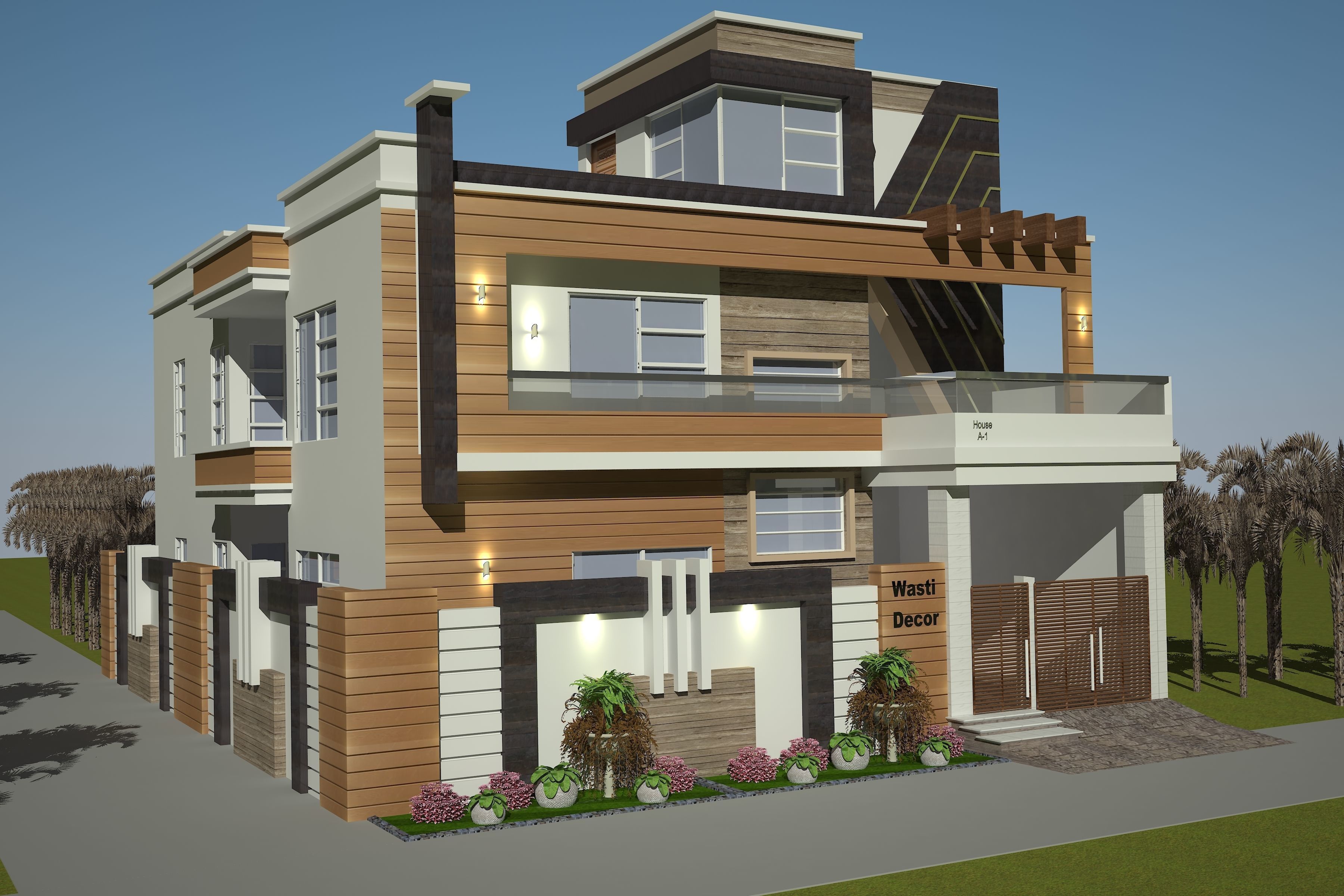 3D model Modern Elevation Corner House Residential 153 VR / AR / low ...