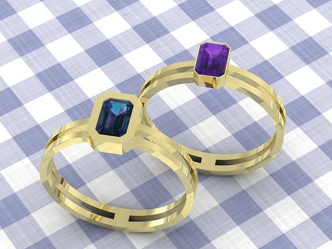 Emerald Cut Diamond in Parrallel Ring 3D model 3D printable | CGTrader