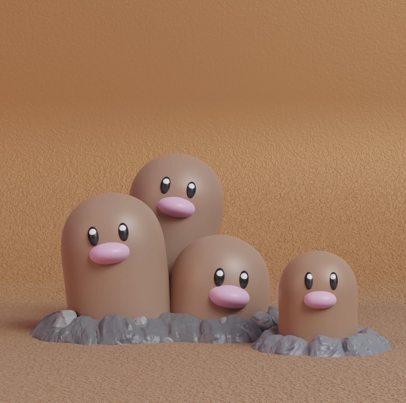Pokemon - Diglett and Dugtrio 3D model 3D printable | CGTrader
