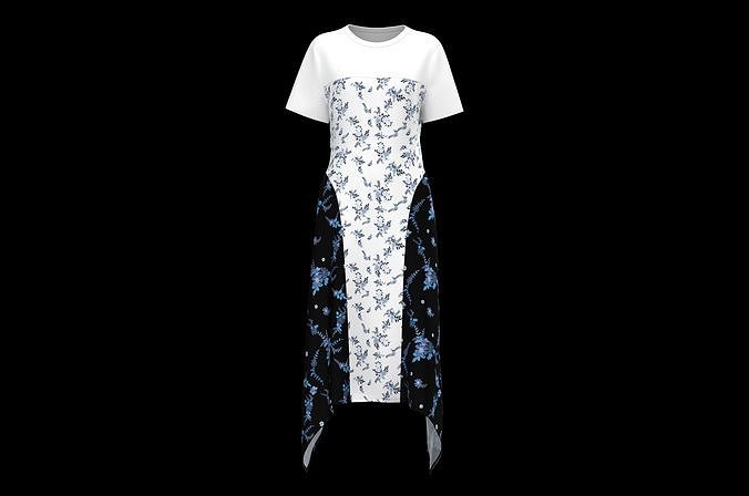 Patchwork floral dress free VR / AR / low-poly 3D model | CGTrader