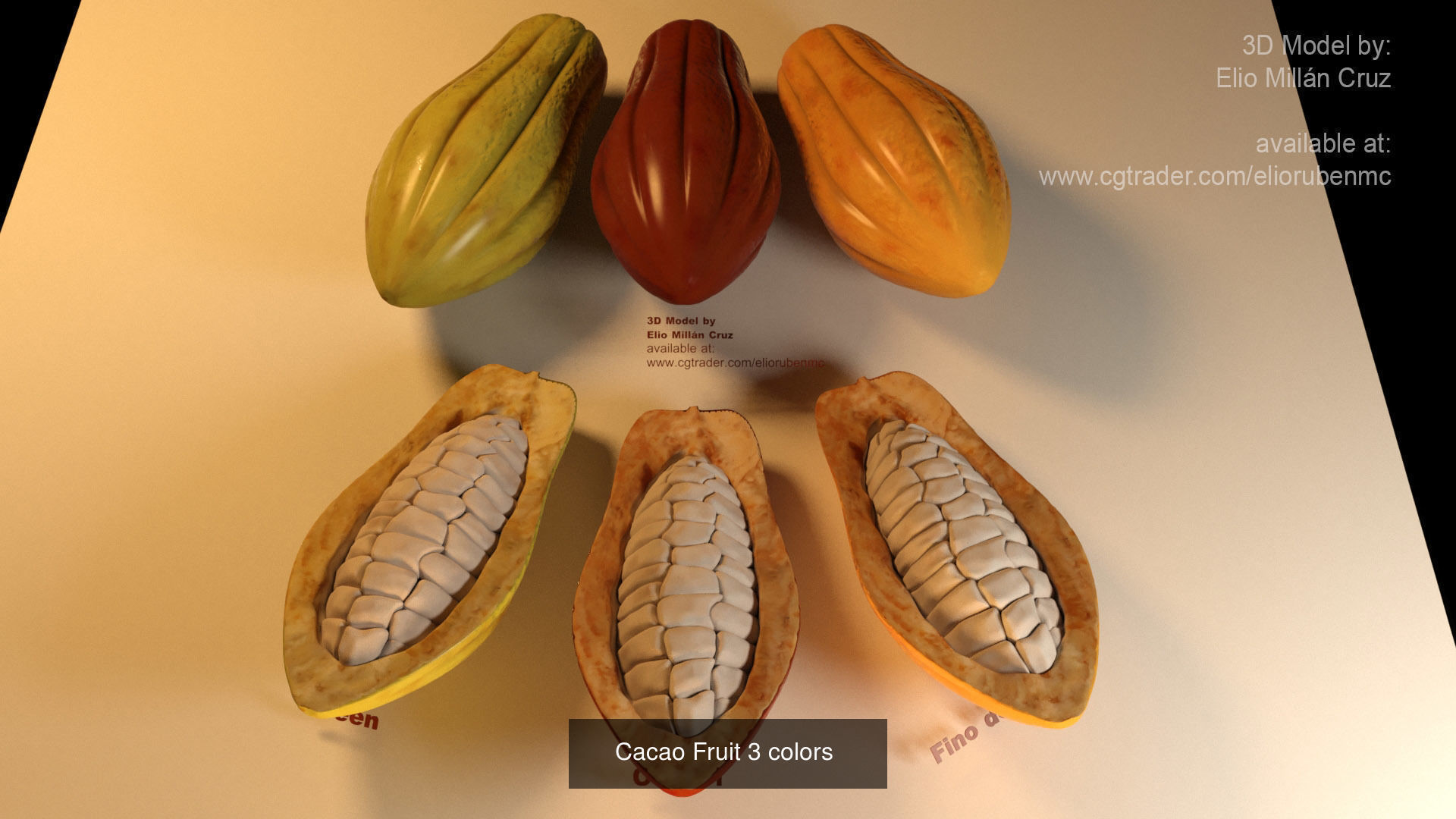 Cacao fruit 3D models with printable 3D version 3D Model Collection ...