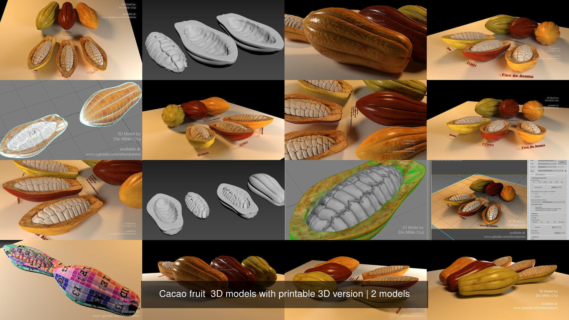 Cacao fruit 3D models with printable 3D version 3D Model Collection ...