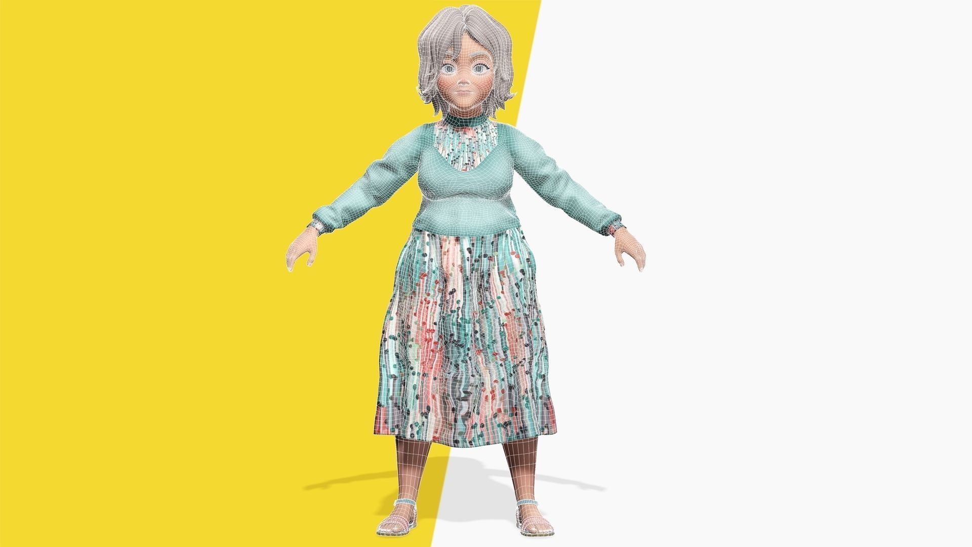3D model Grandma Cartoon Old Woman Rigged 3D model VR / AR / low-poly ...