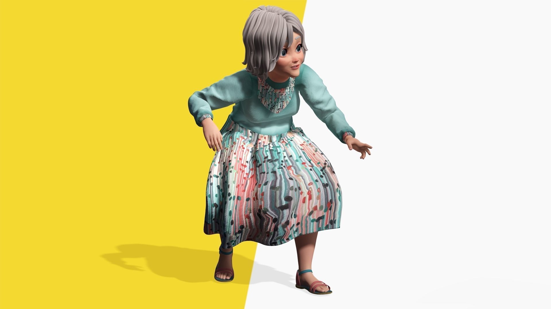3D model Grandma Cartoon Old Woman Rigged 3D model VR / AR / low-poly ...