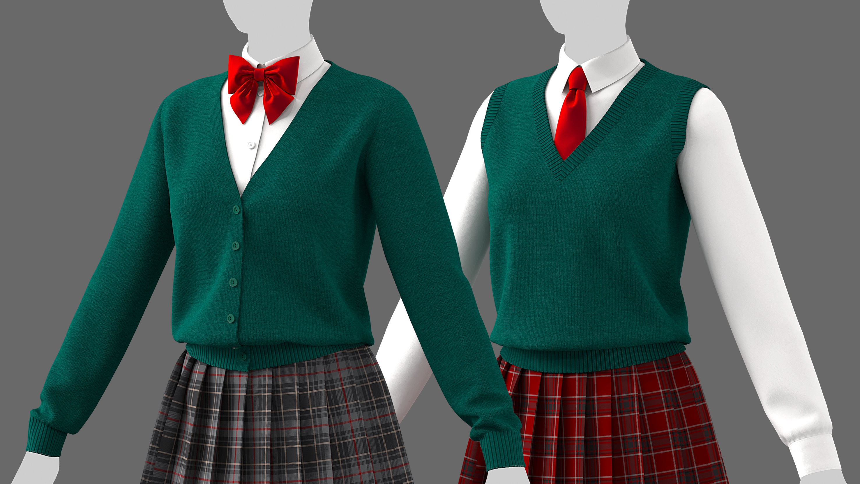 High School Uniform Set for Girls 3D model | CGTrader