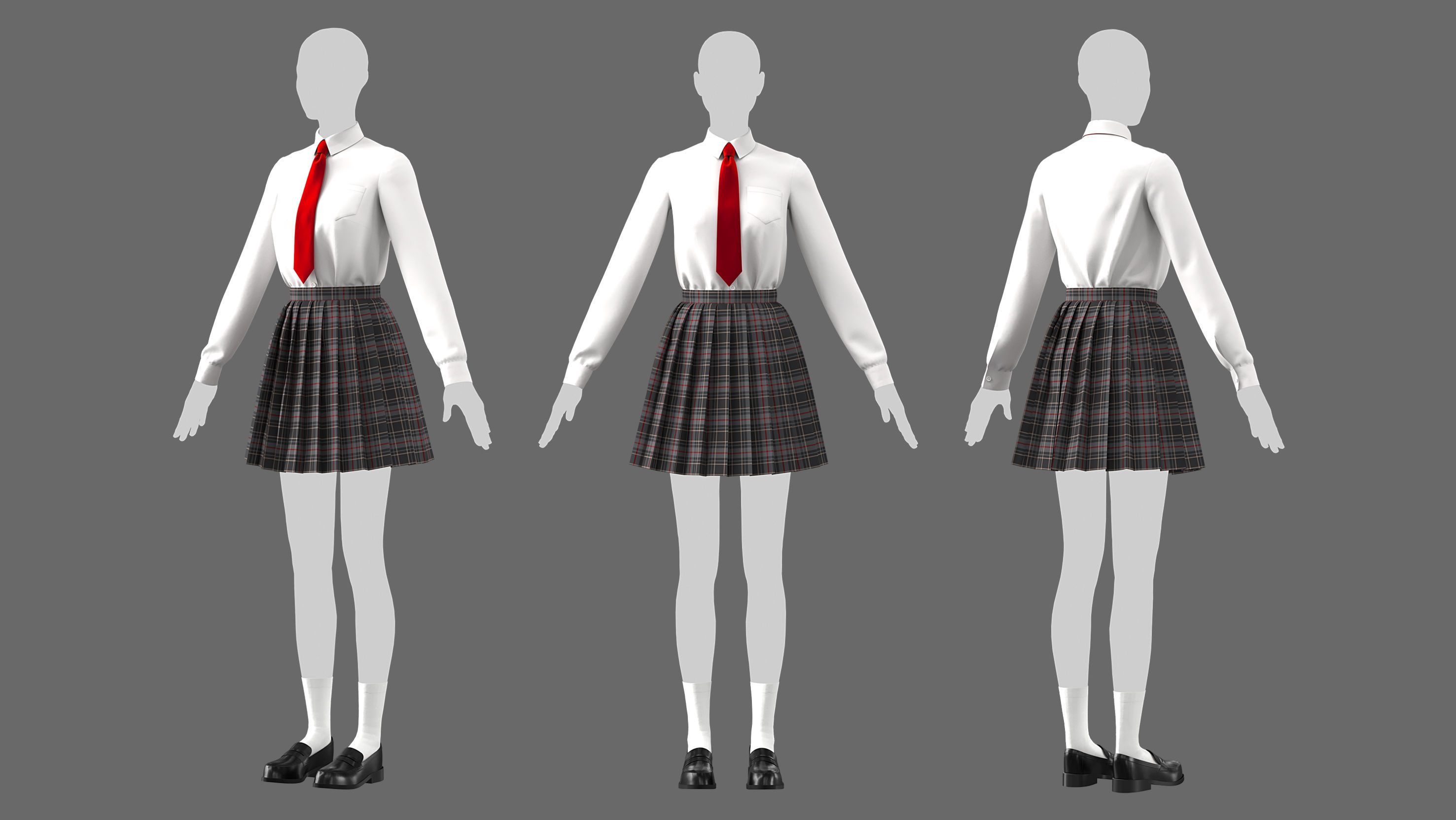 High School Uniform Set for Girls 3D model | CGTrader