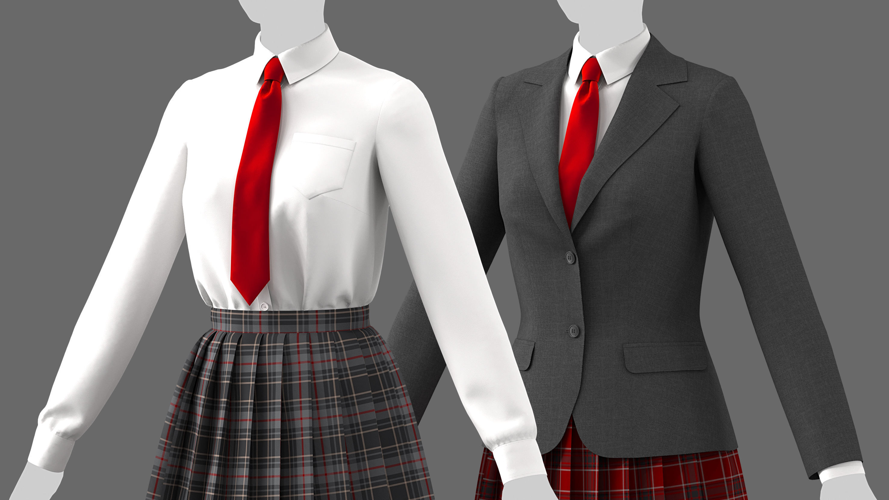 High School Uniform Set for Girls 3D model | CGTrader