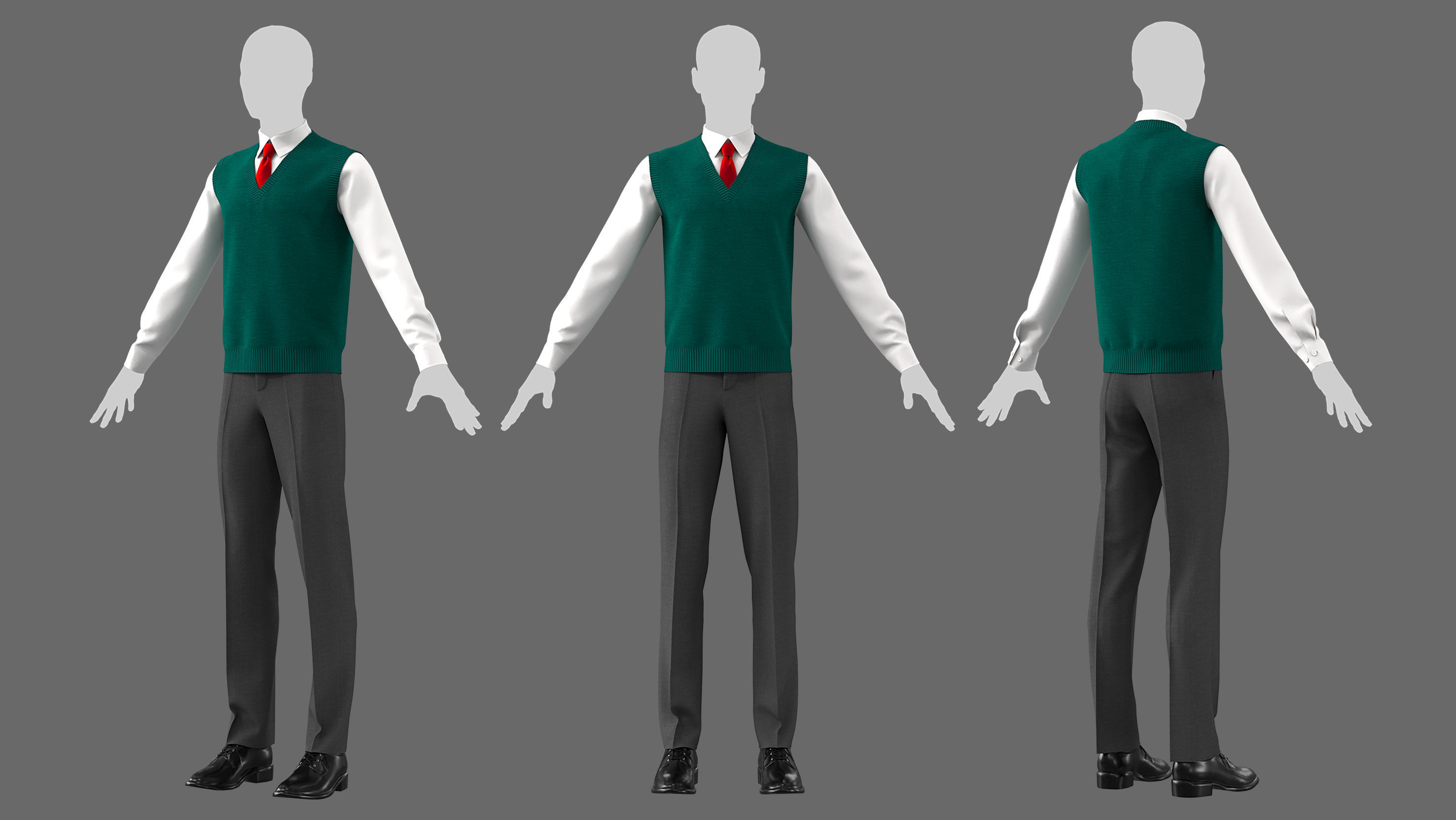 High School Uniform Set for Boys 3D model | CGTrader
