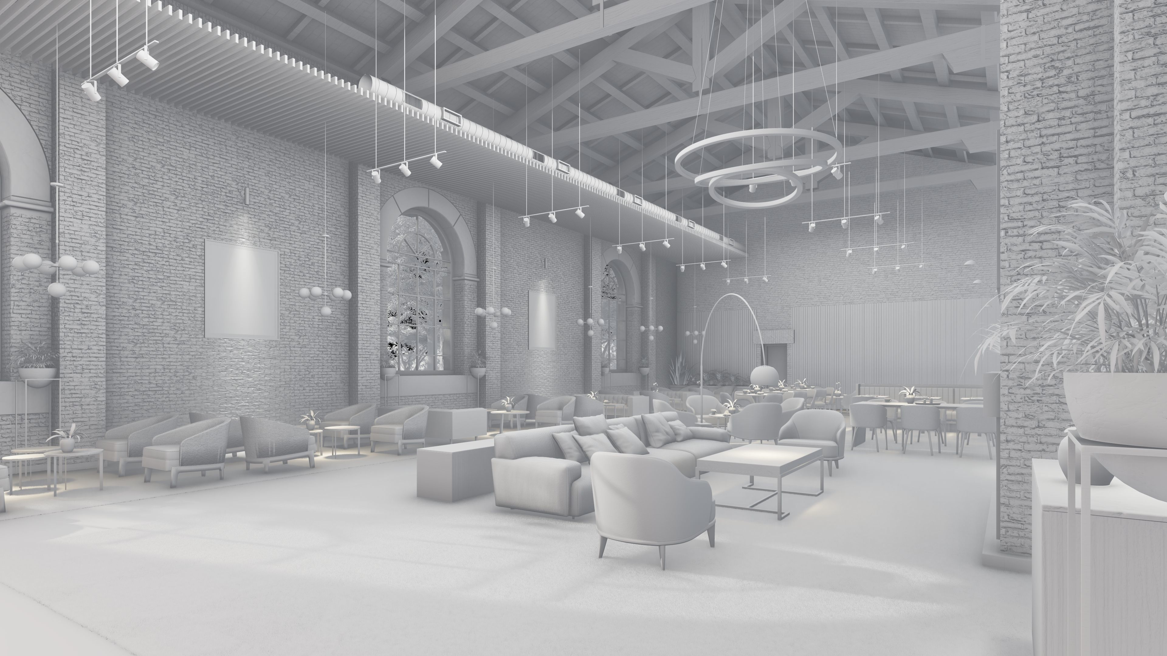 Industrial Restaurant and Bar Interior - 2D drawing A1 size 3D model ...