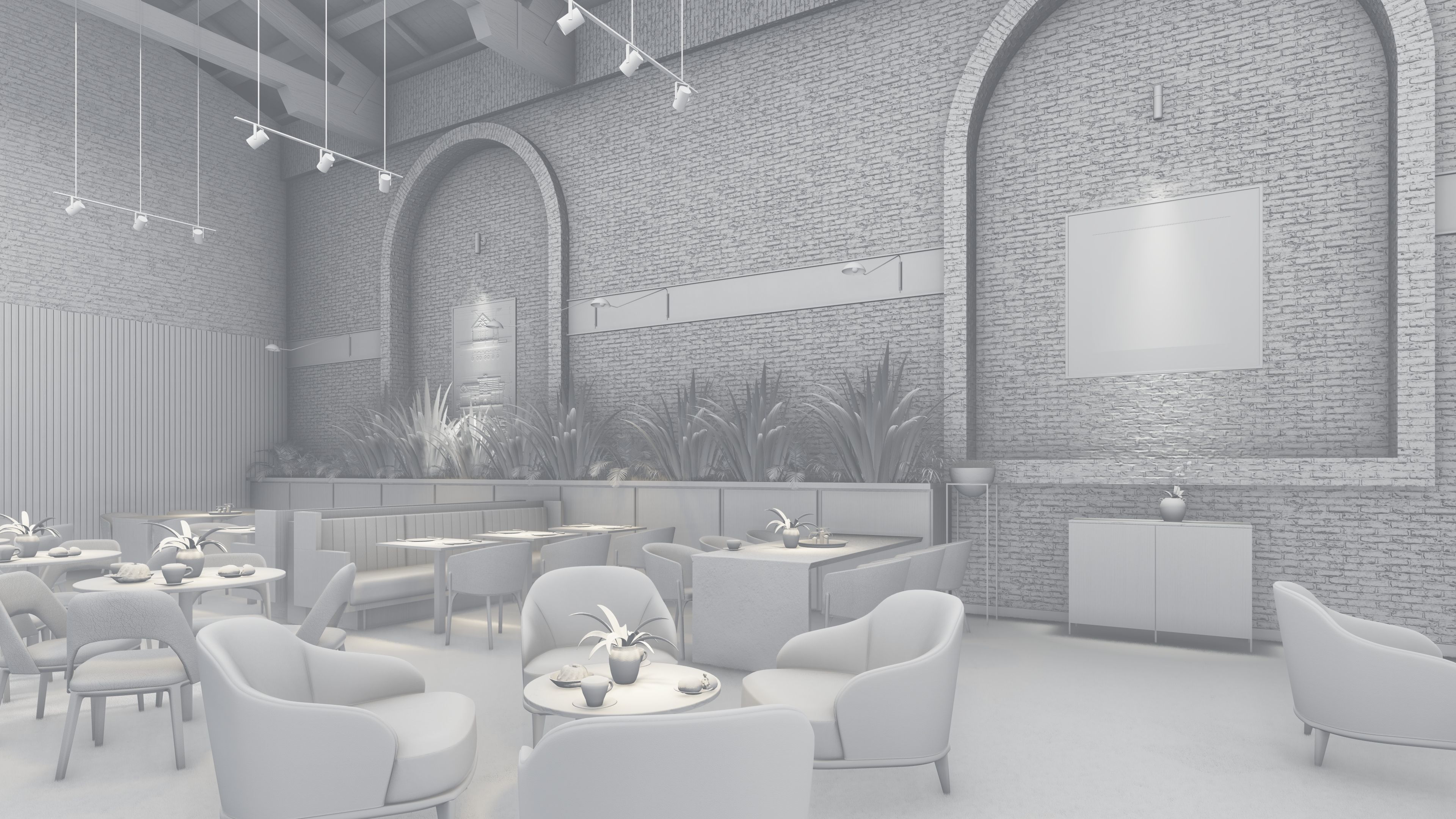 Industrial Restaurant and Bar Interior - 2D drawing A1 size 3D model ...