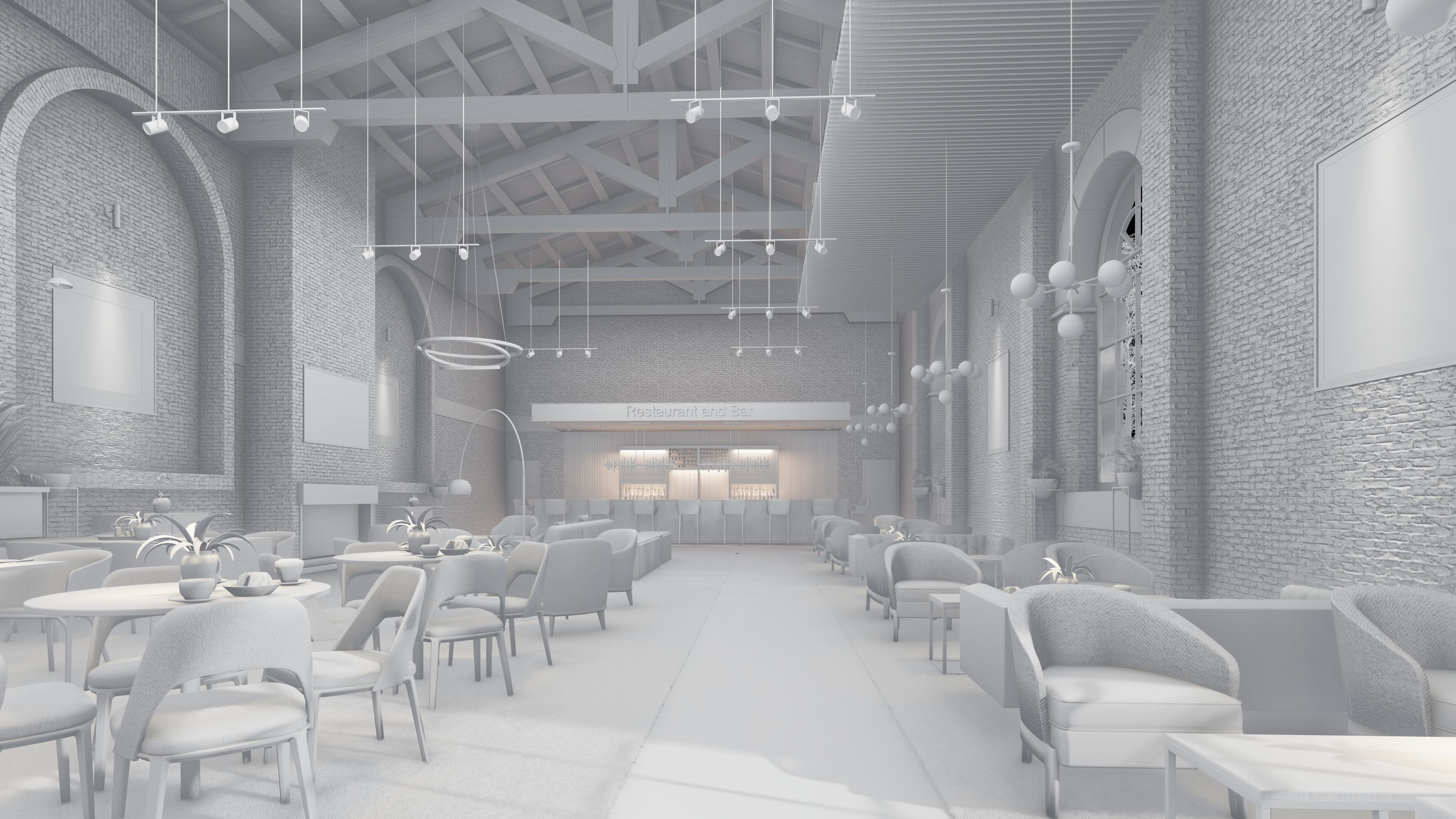 Industrial Restaurant and Bar Interior - 2D drawing A1 size 3D model ...