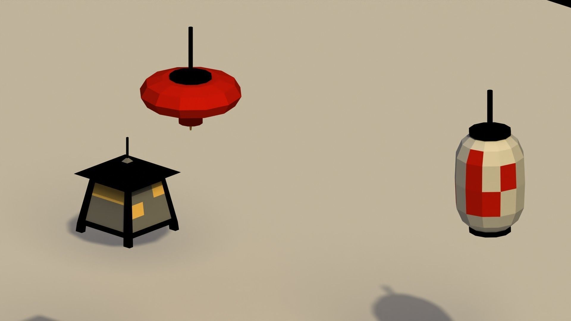 3D model Low Poly Japanese Lanterns VR / AR / low-poly | CGTrader
