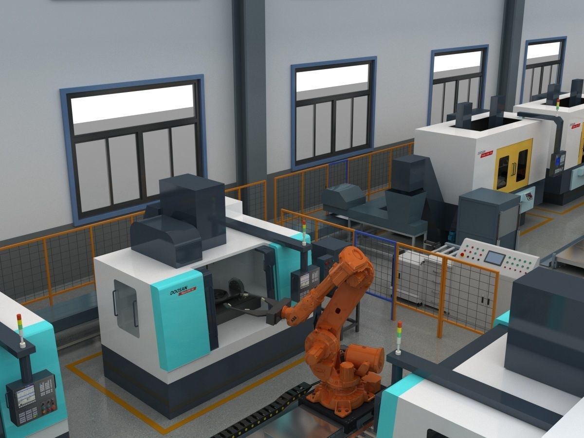 Factory Interior and CNC Equipment 3D model | CGTrader