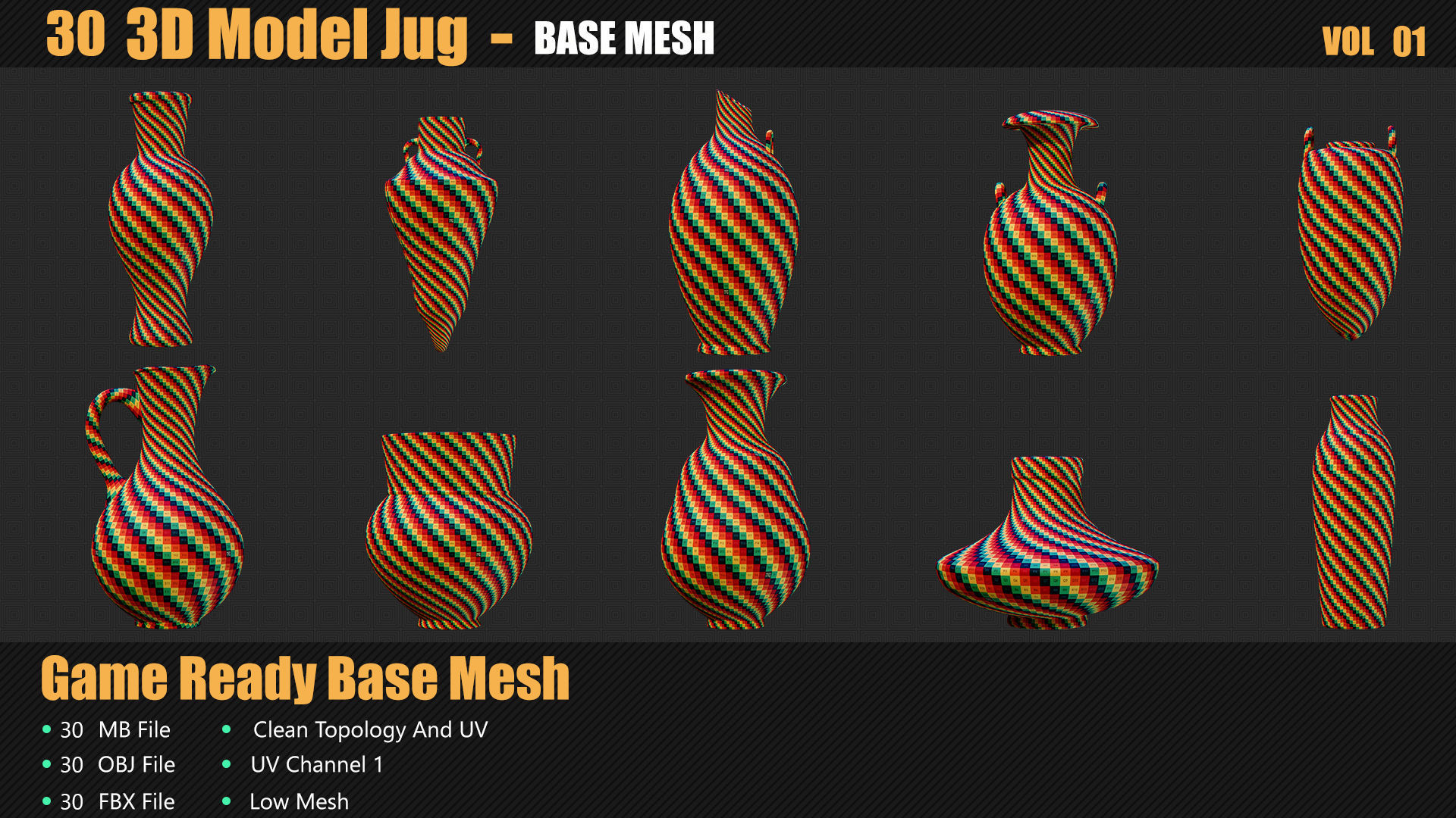 3D model 30 3D Jug Models In Maya For Game And Animation VR / AR / low ...