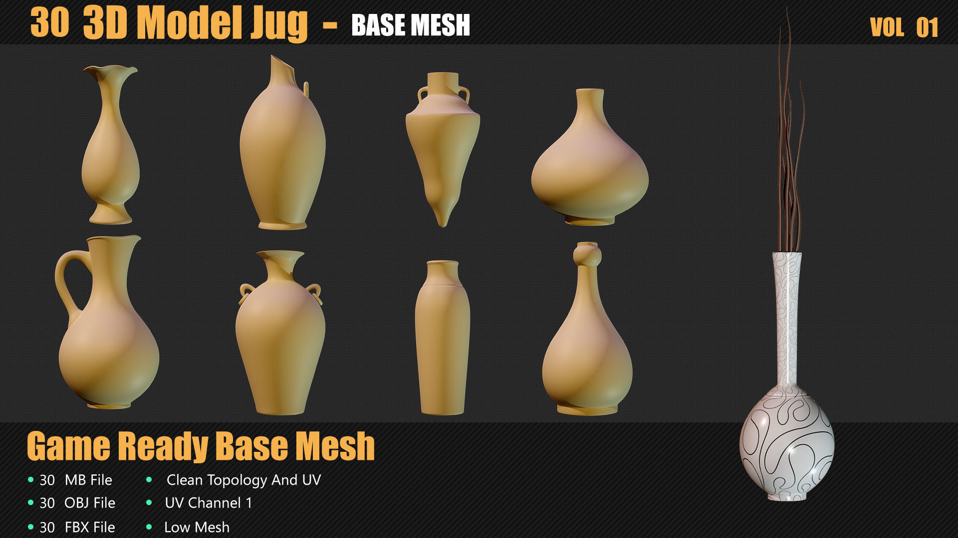 3D model 30 3D Jug Models In Maya For Game And Animation VR / AR / low ...