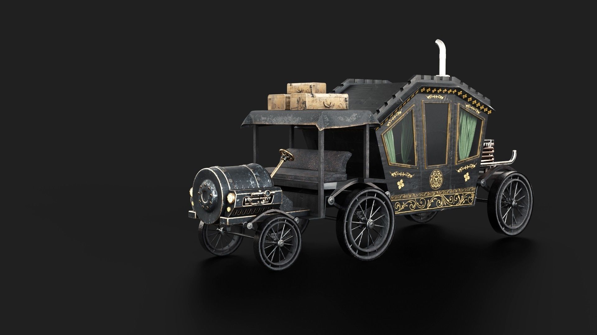 3D model Steampunk Engine Old Medieval Carriage VR / AR / low-poly ...