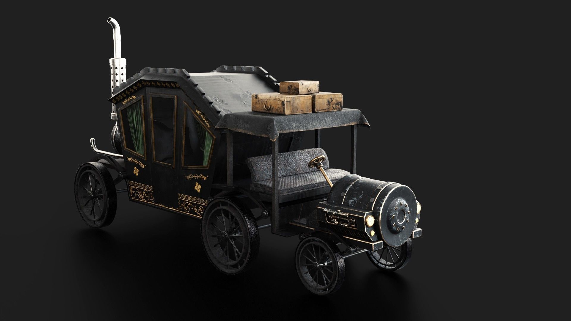 3D model Steampunk Engine Old Medieval Carriage VR / AR / low-poly ...