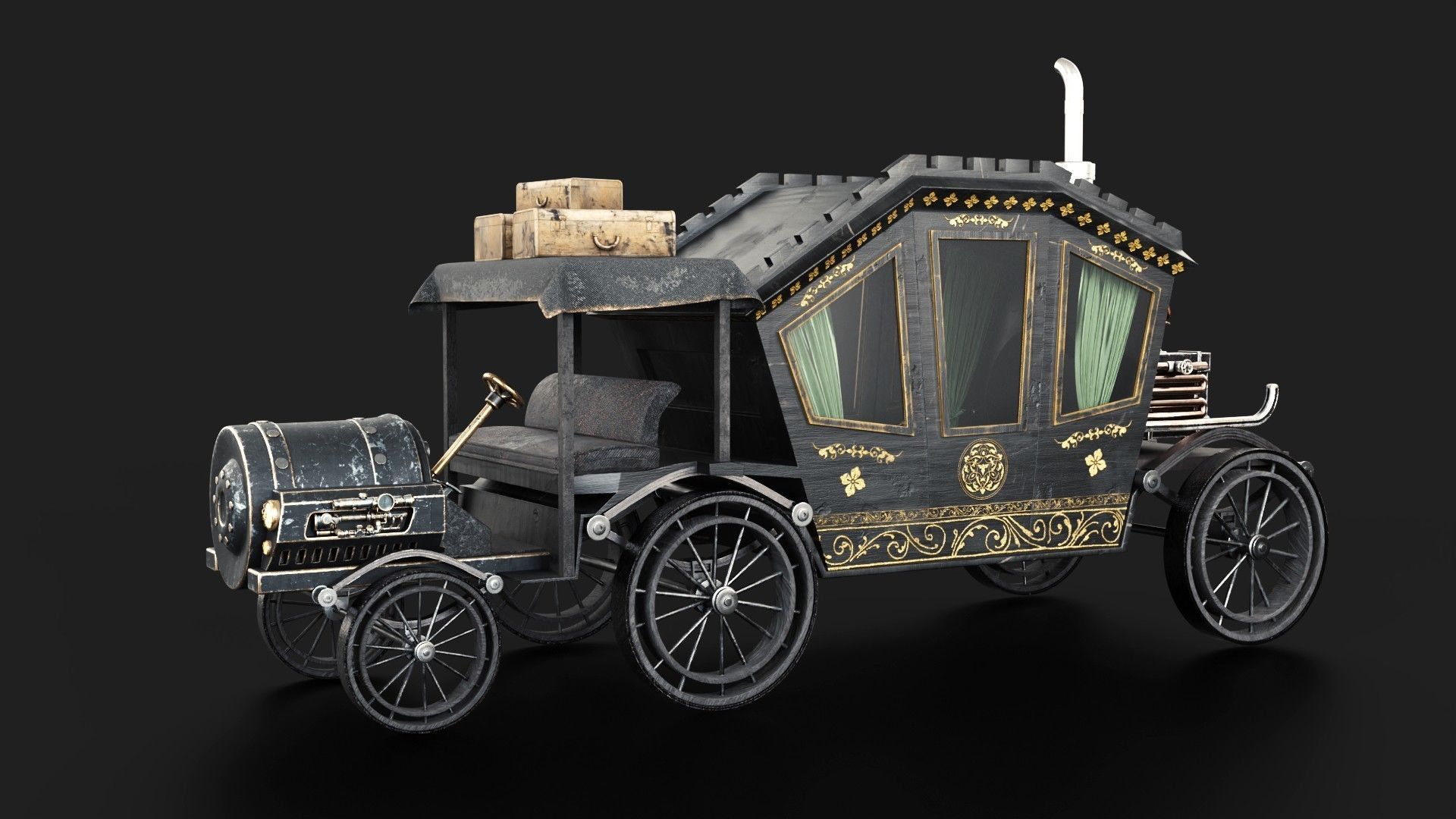 3D model Steampunk Engine Old Medieval Carriage VR / AR / low-poly ...