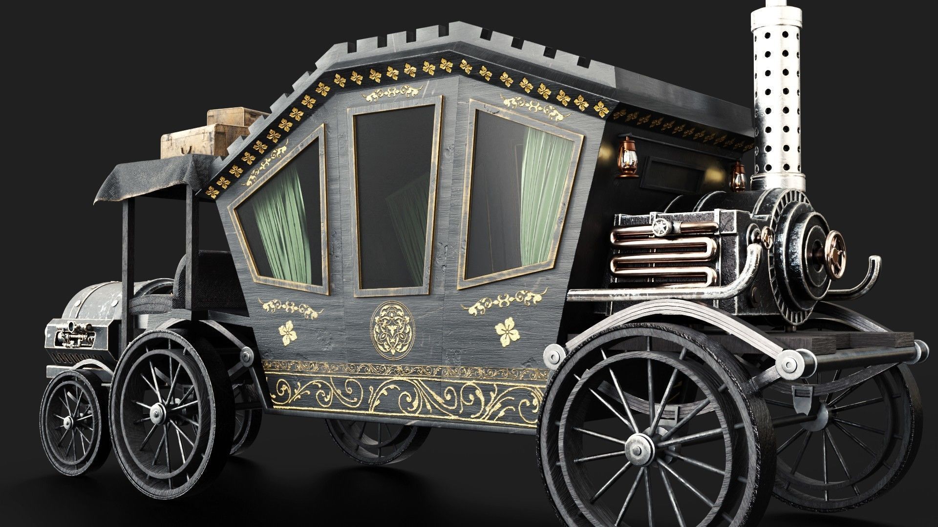 3D model Steampunk Engine Old Medieval Carriage VR / AR / low-poly ...