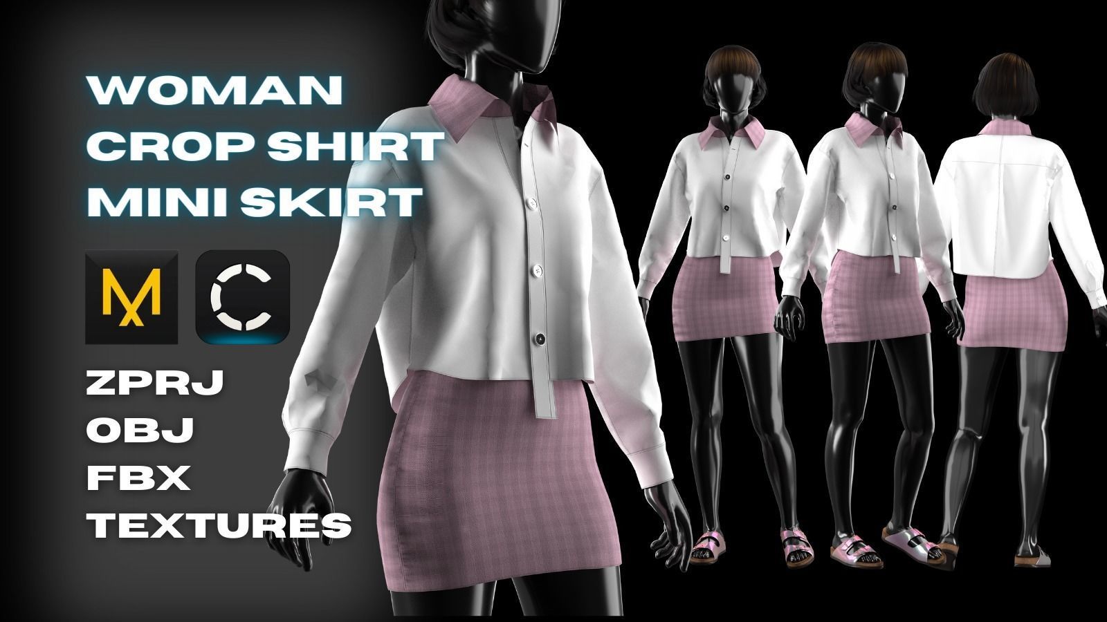Crop Shirt and Mini Skirt Modeling in Clo3D - Marvelous Designer 3D ...