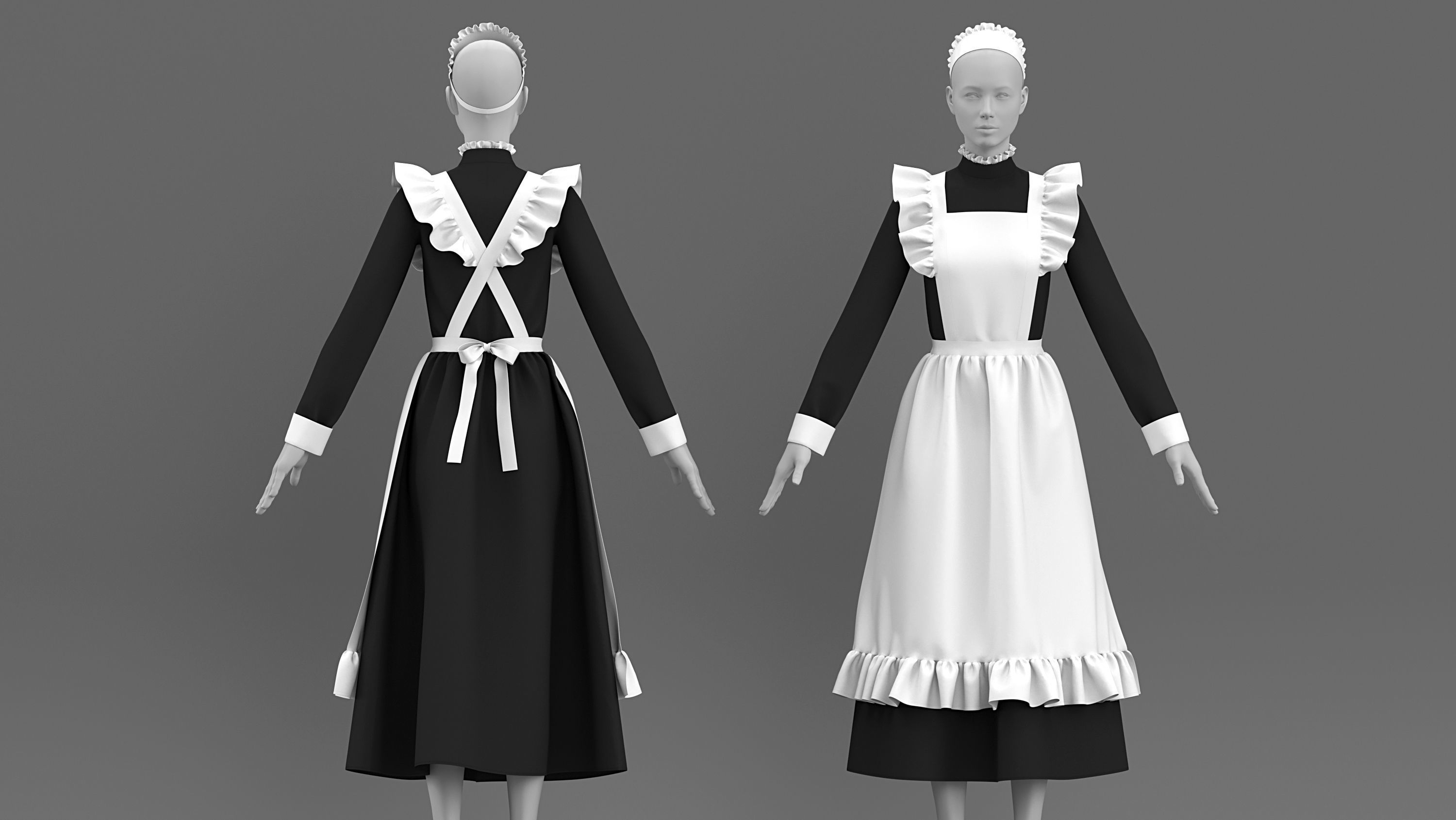 Maid Dresses and 4 Headpieces 3D model | CGTrader