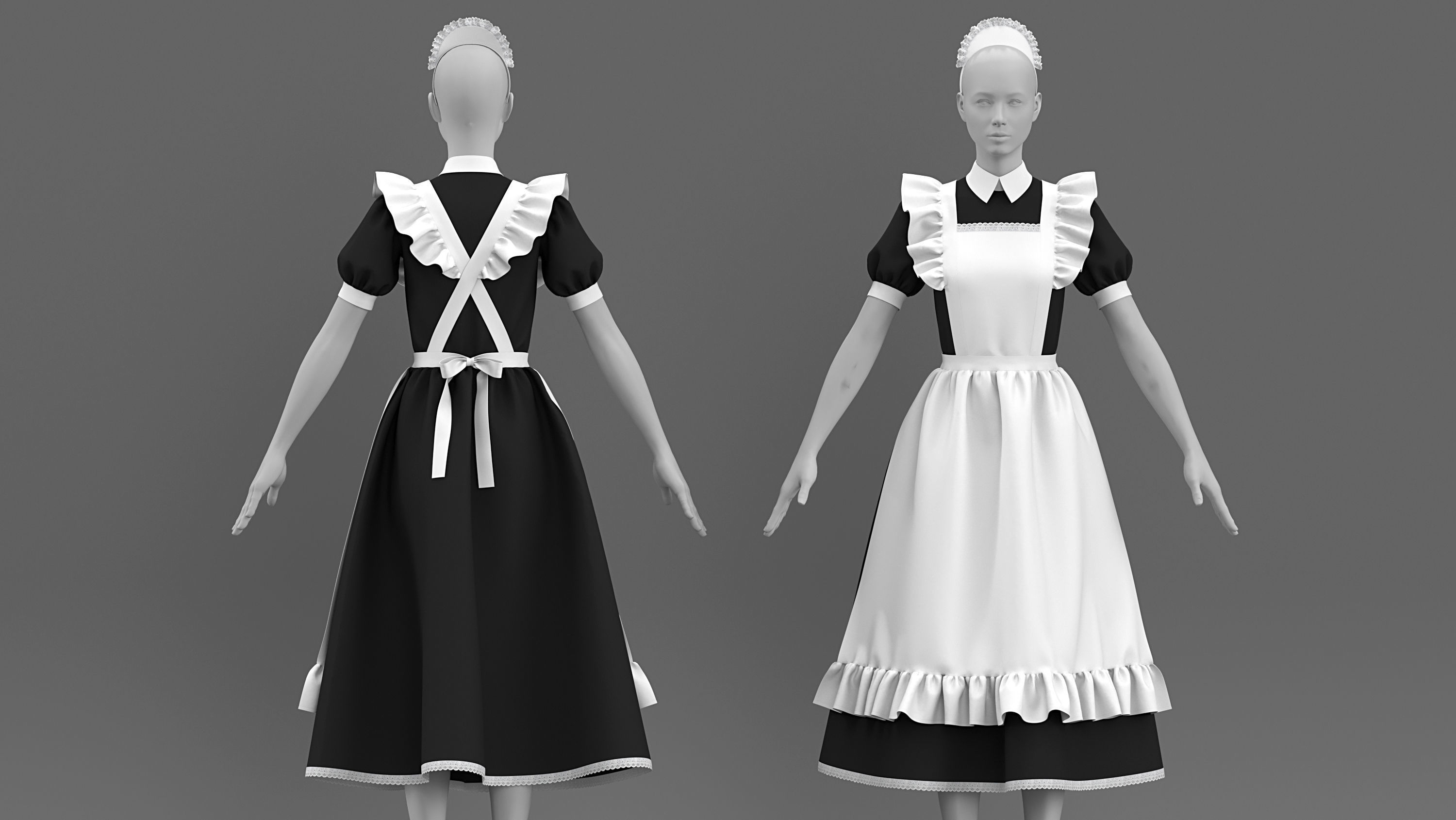 Maid Dresses and 4 Headpieces 3D model | CGTrader