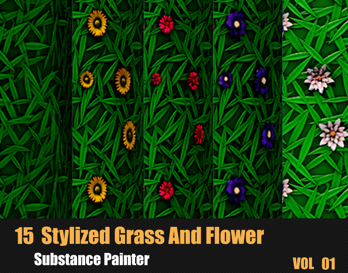 15 Stylized Grass And Flower Materials In Substance Painter Texture ...