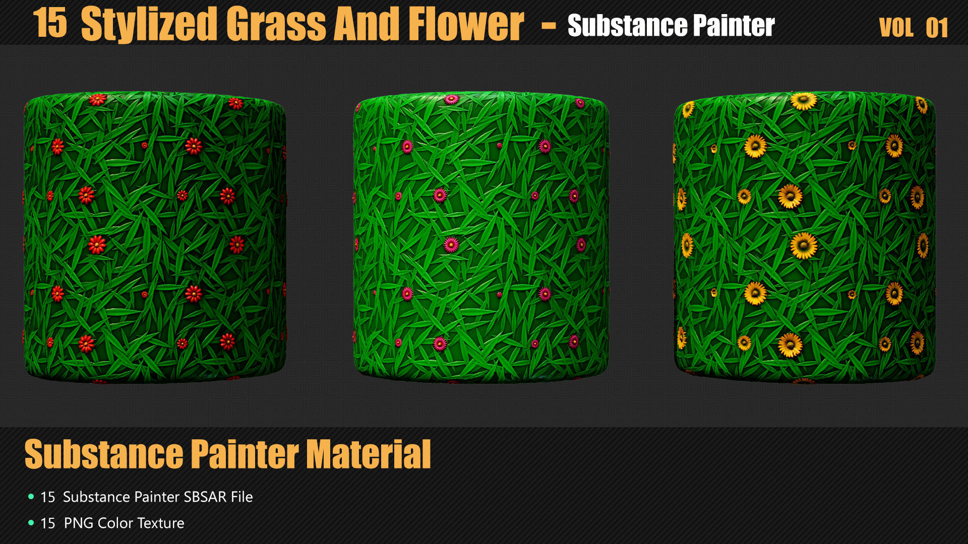 15 Stylized Grass And Flower Materials In Substance Painter Texture ...