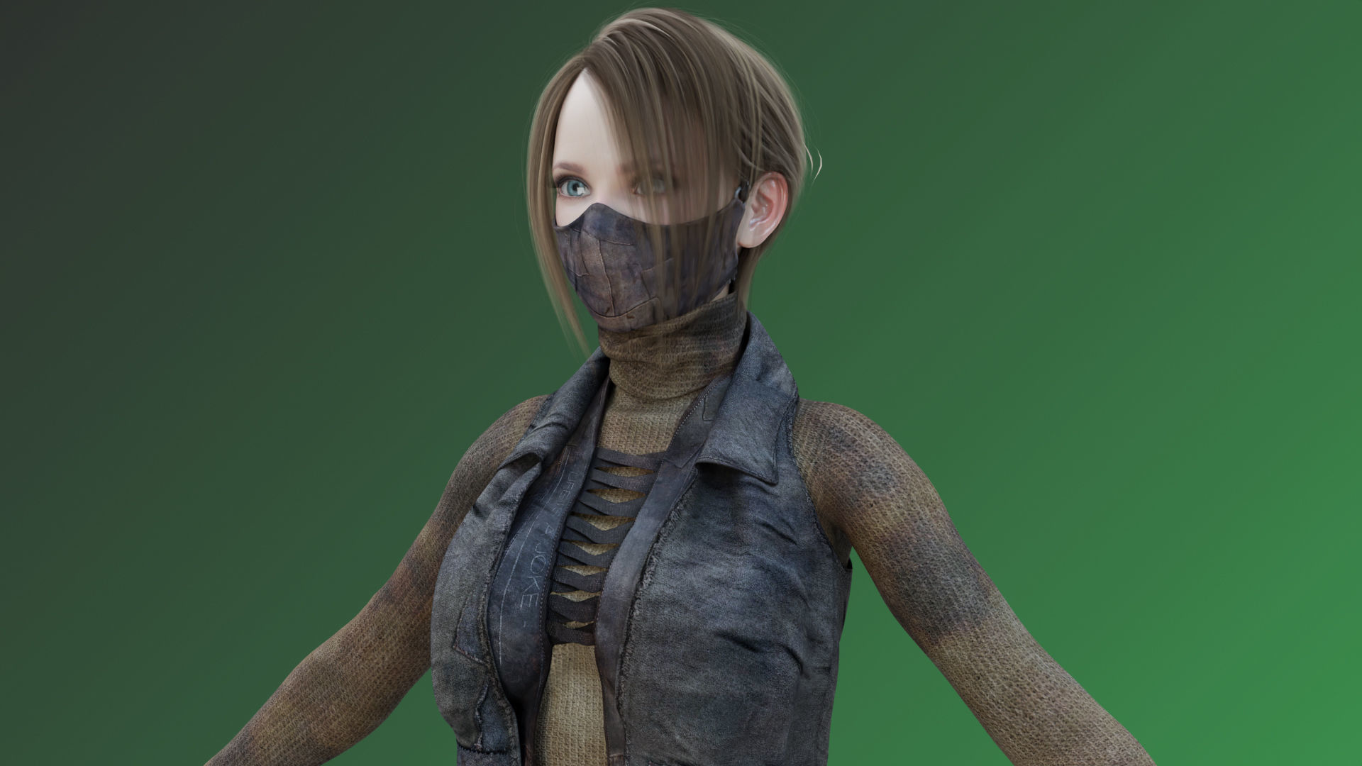 3D model Asian Girl - Survival Post Apocalyptic Fighter Armor - Rigged ...