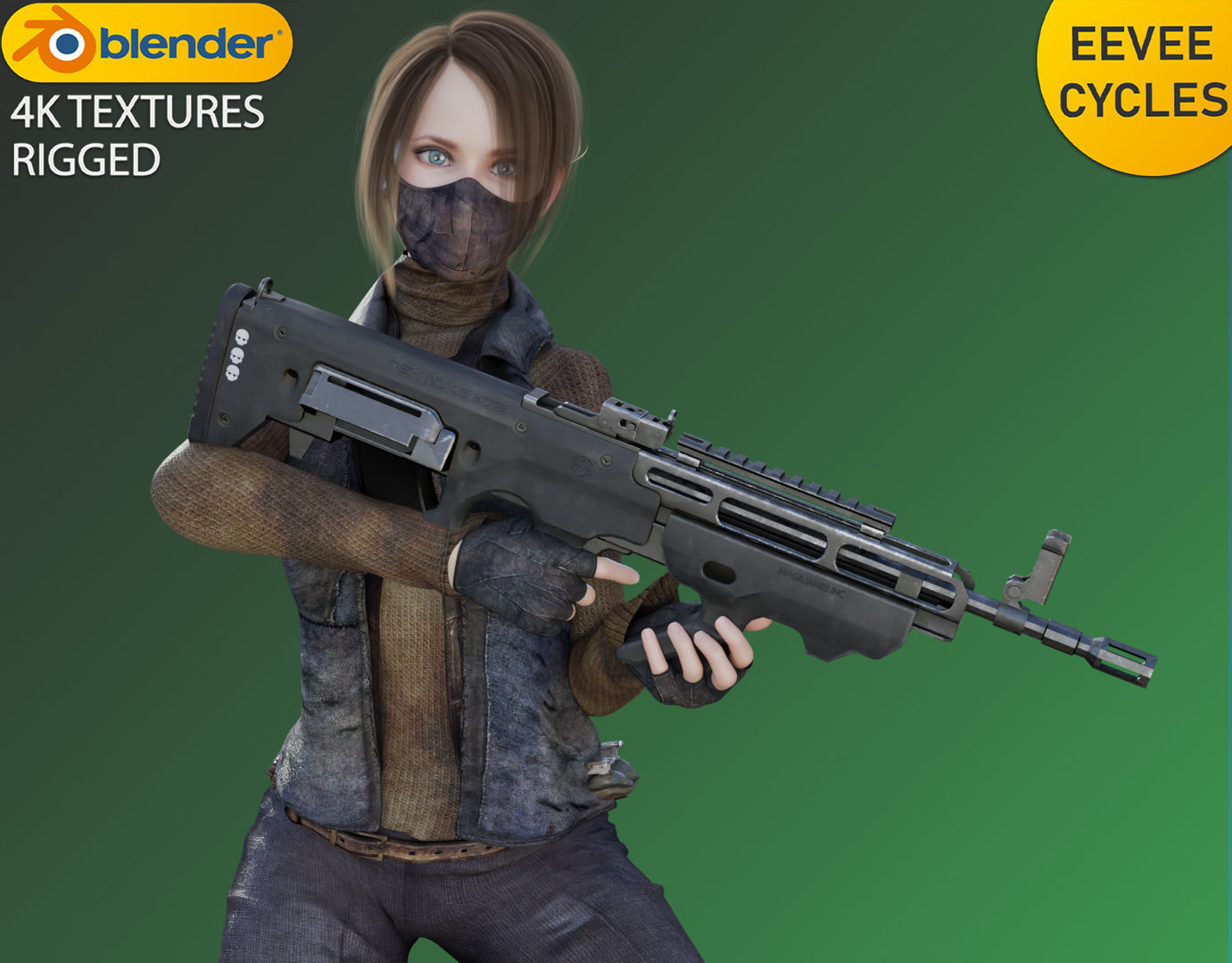 3D model Asian Girl - Survival Post Apocalyptic Fighter Armor - Rigged ...