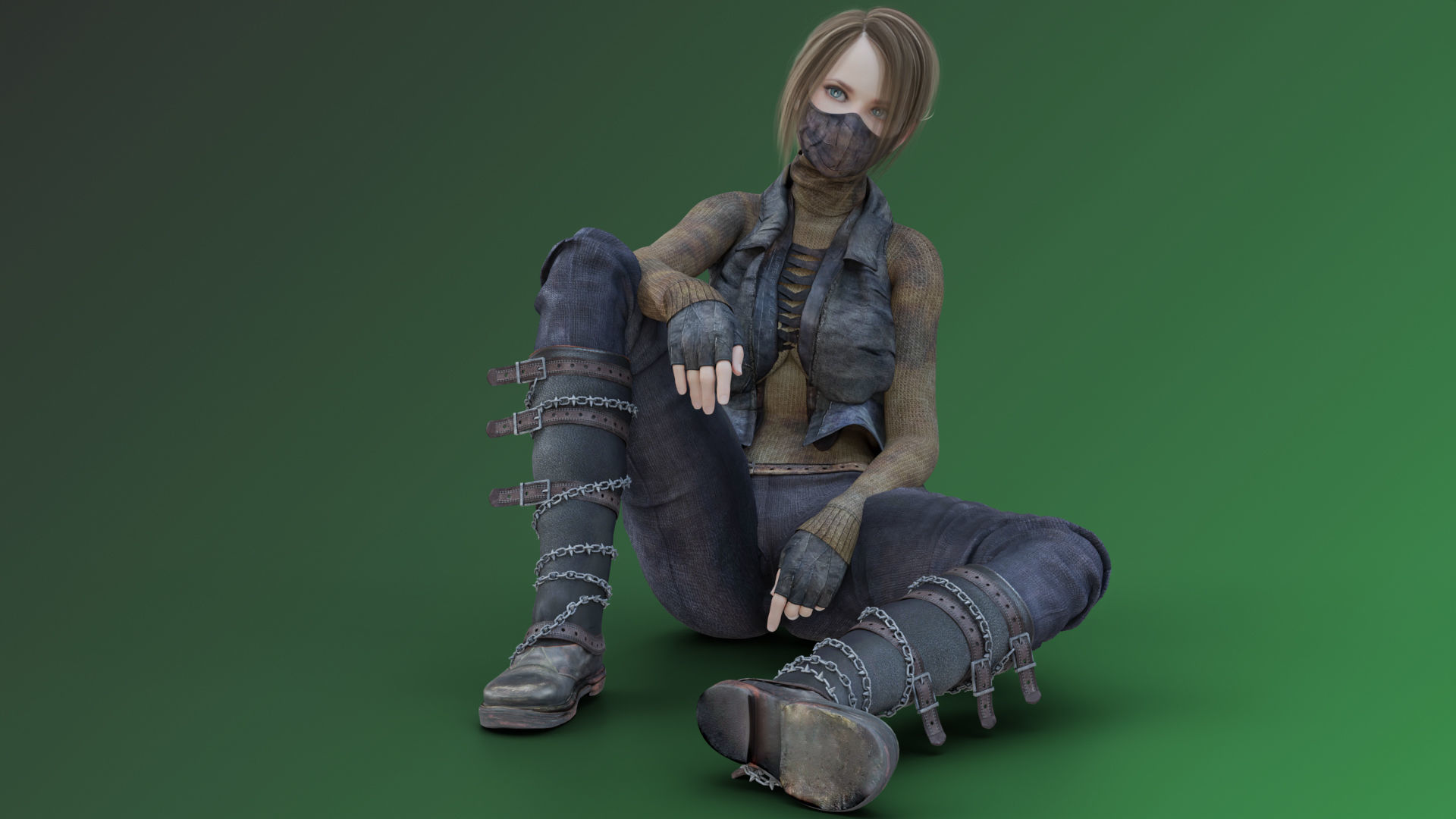 3D model Asian Girl - Survival Post Apocalyptic Fighter Armor - Rigged ...