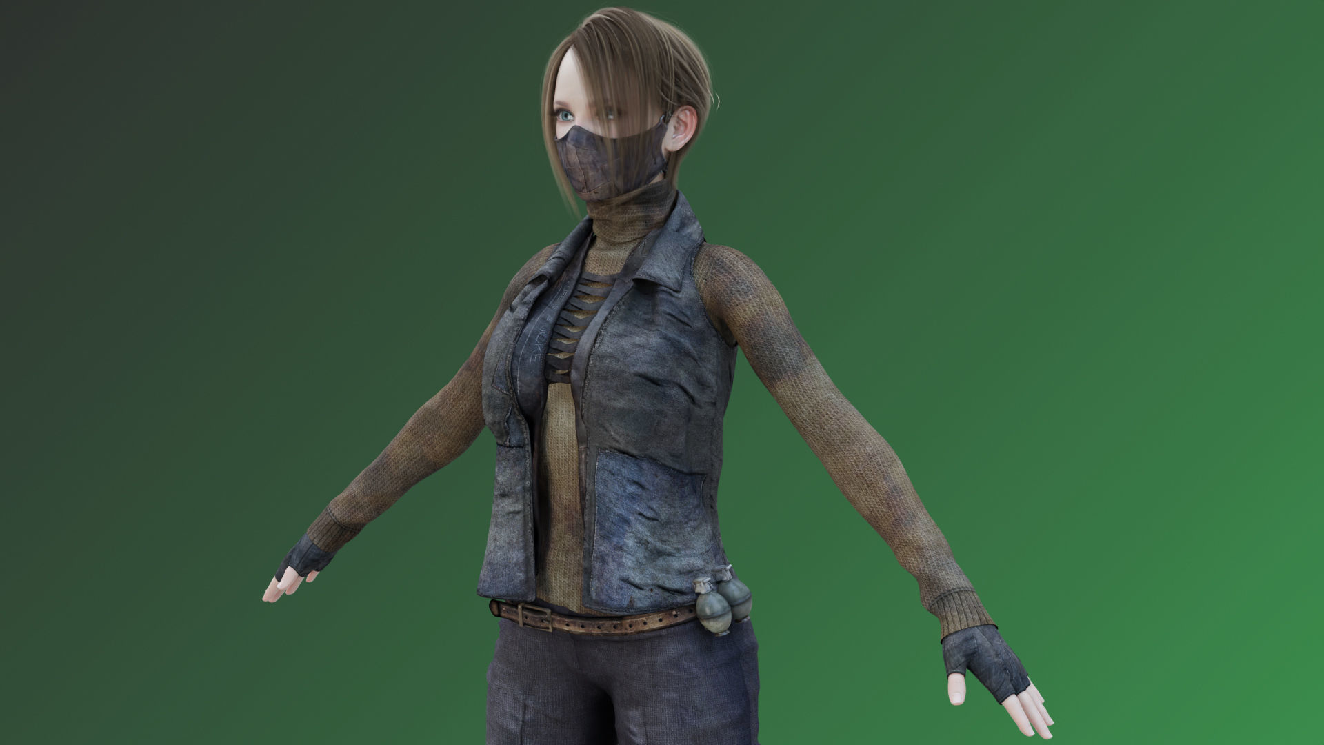 3D model Asian Girl - Survival Post Apocalyptic Fighter Armor - Rigged ...