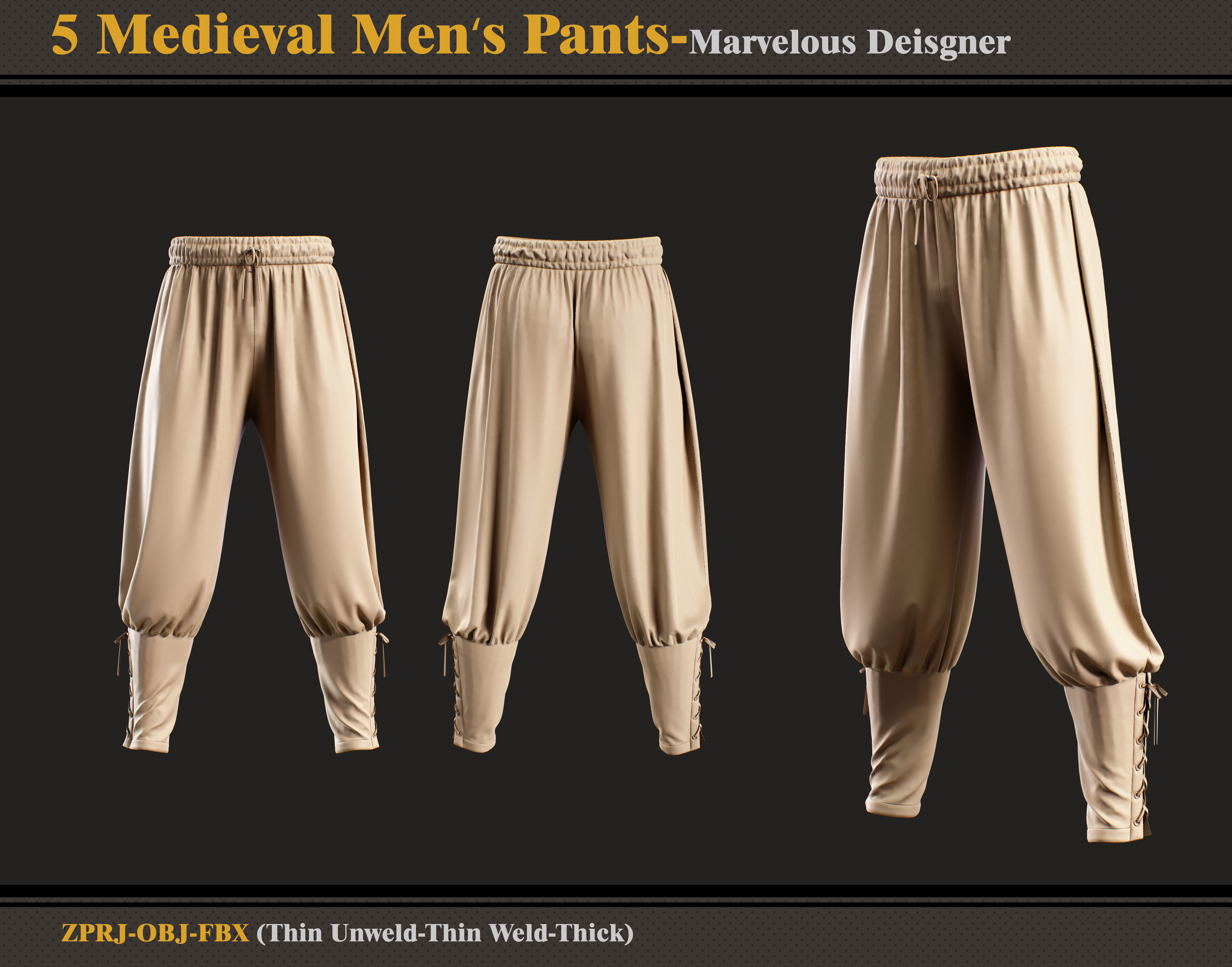 5 Medieval Men Pants-Marvelous Designer-fbx-obj 3D model | CGTrader