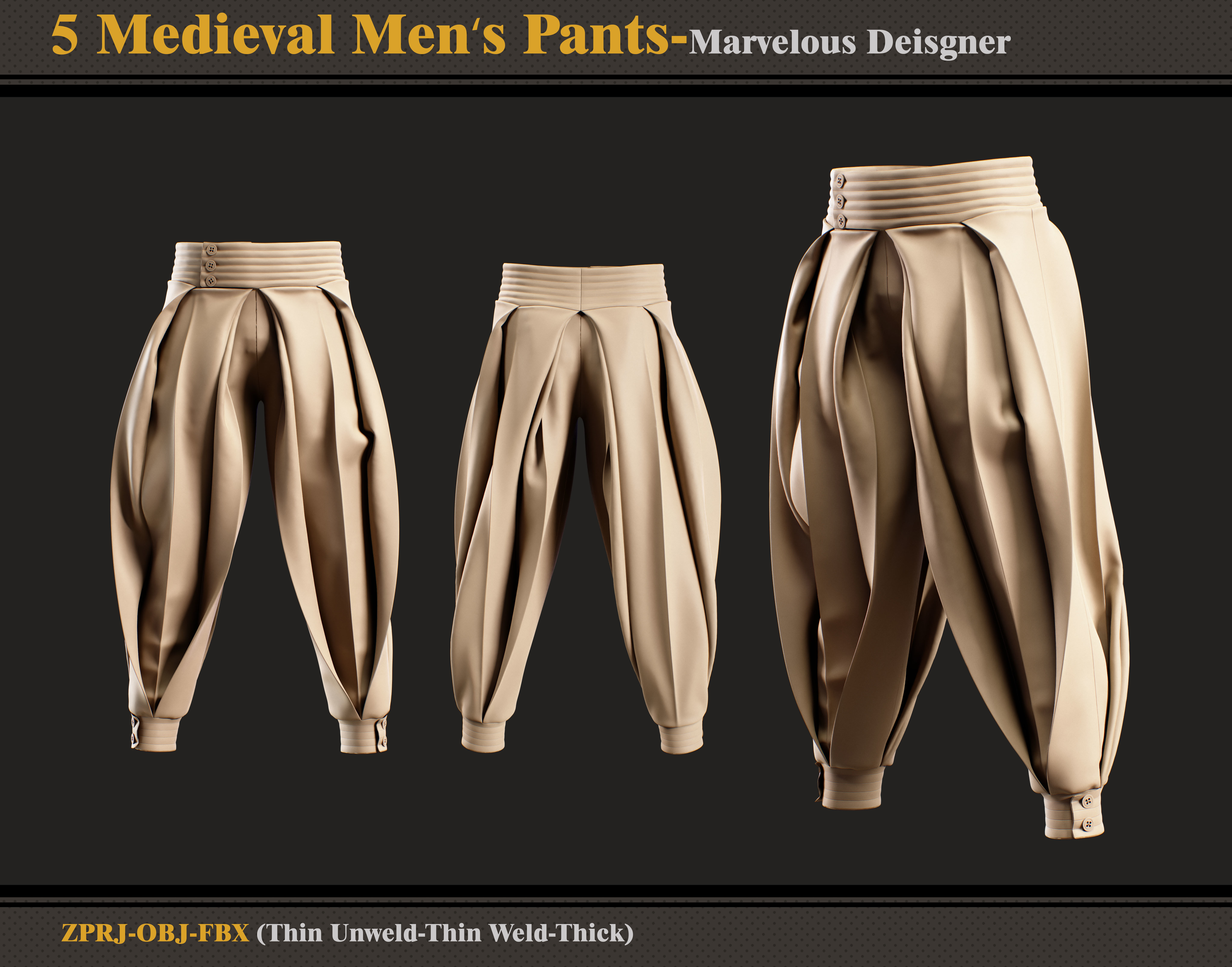 5 Medieval Men Pants-Marvelous Designer-fbx-obj 3D model | CGTrader