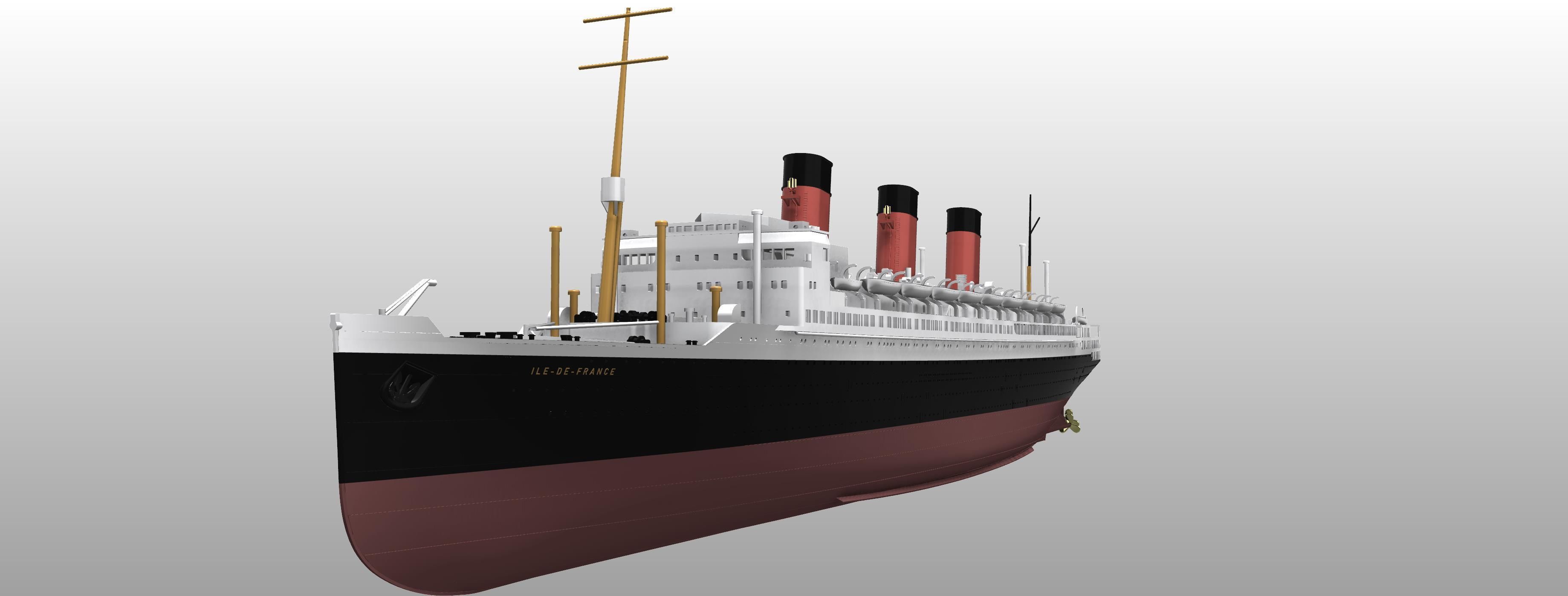 SS ILE DE FRANCE French ocean liner 1927 print ready model 3D model 3D ...