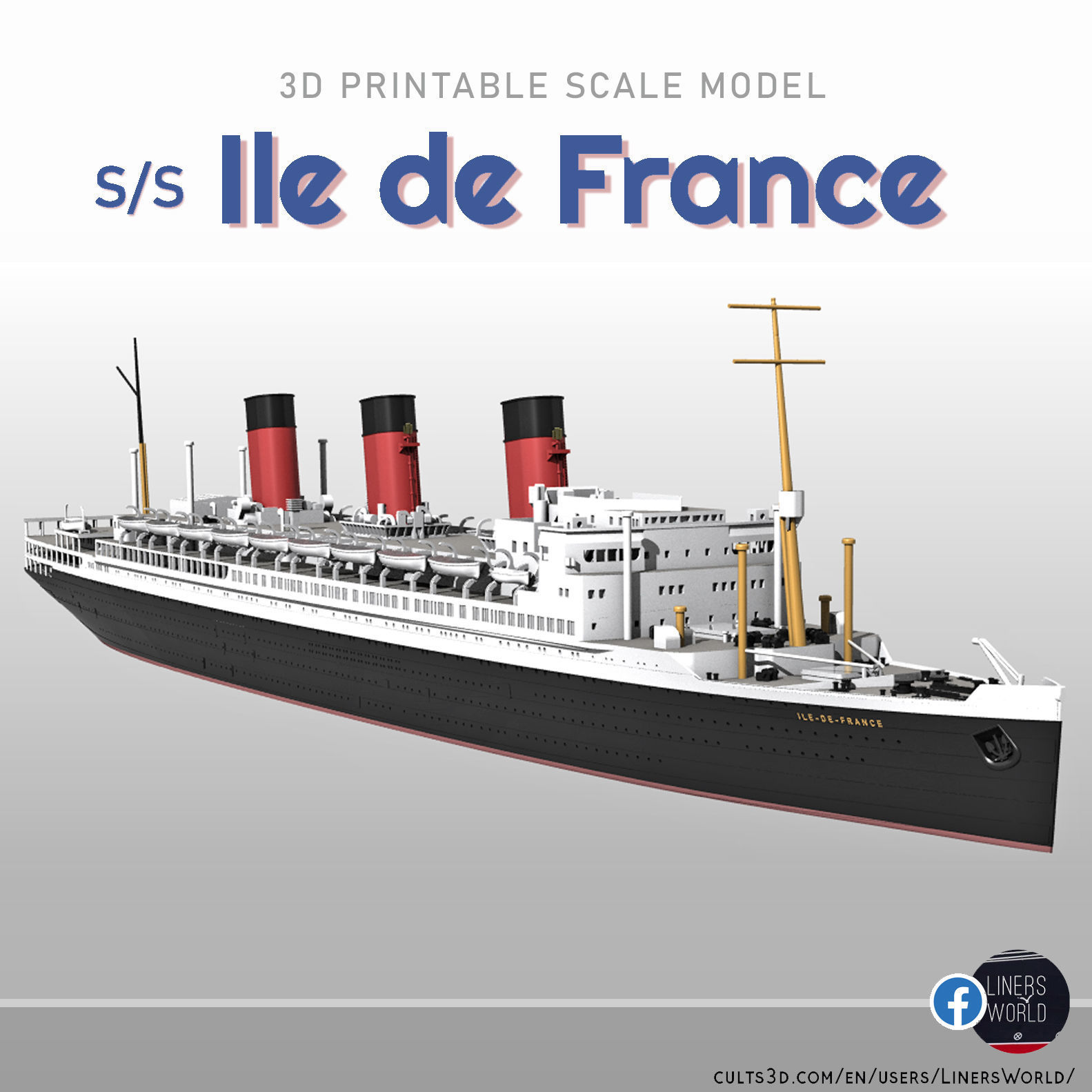 SS ILE DE FRANCE French ocean liner 1927 print ready model 3D model 3D ...
