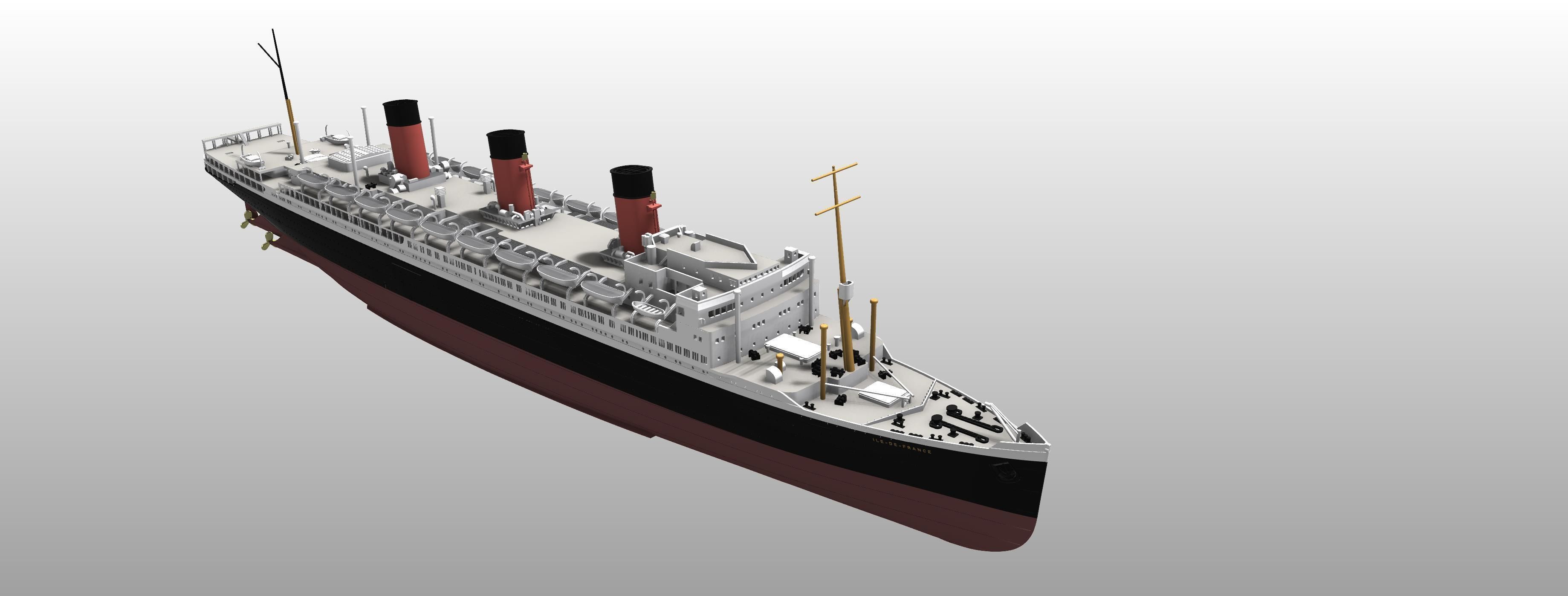 SS ILE DE FRANCE French ocean liner 1927 print ready model 3D model 3D ...