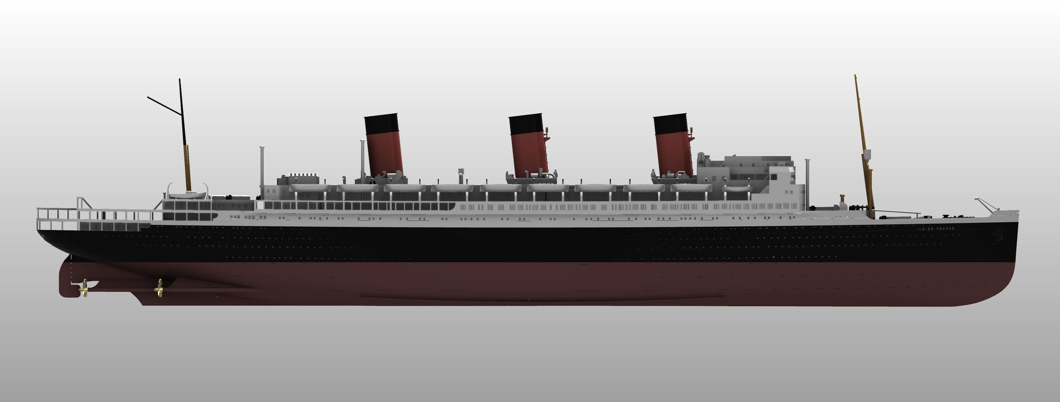 SS ILE DE FRANCE French ocean liner 1927 print ready model 3D model 3D ...