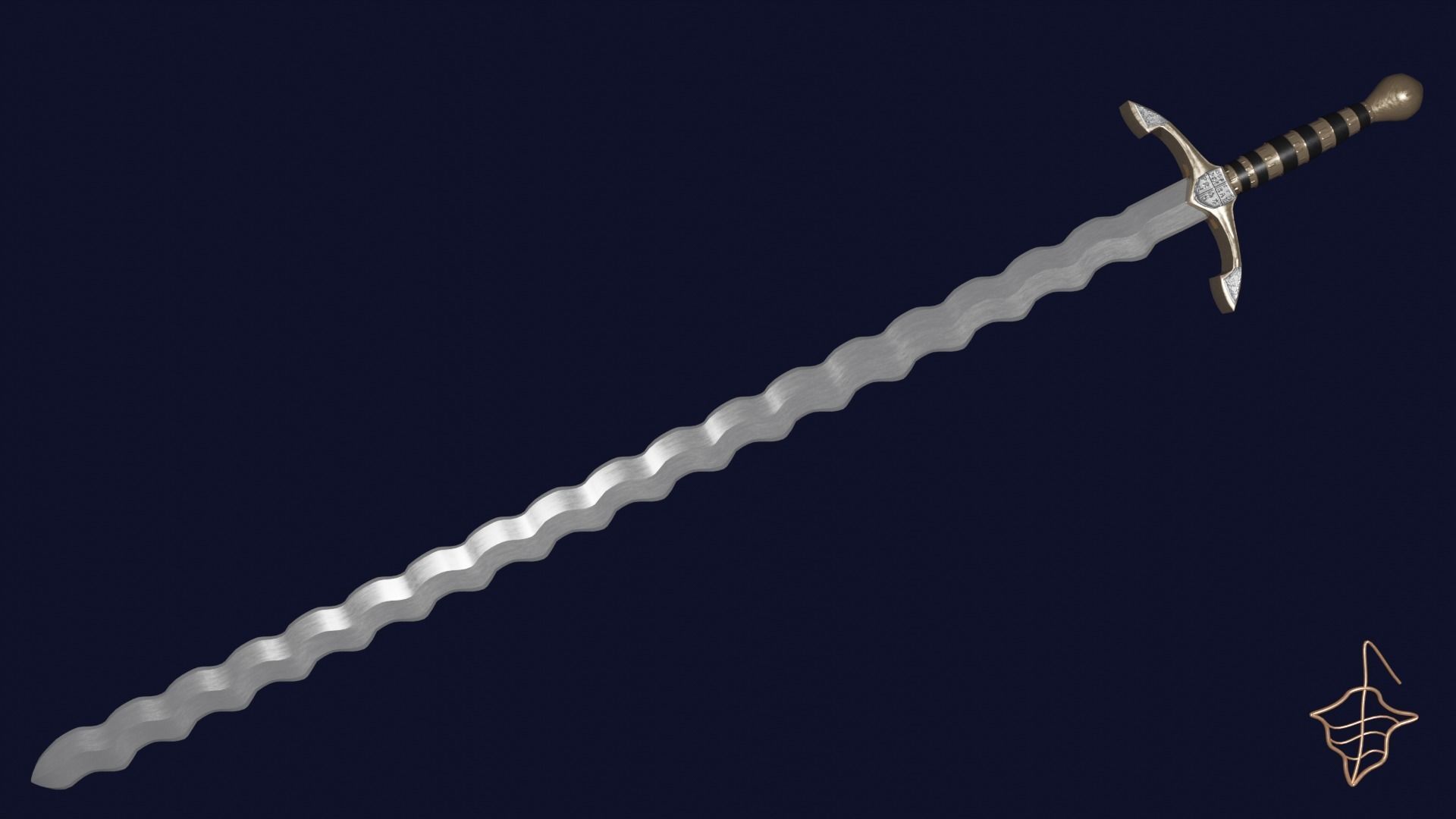 3D model Flamberge sword with Excalibur handle VR / AR / low-poly ...