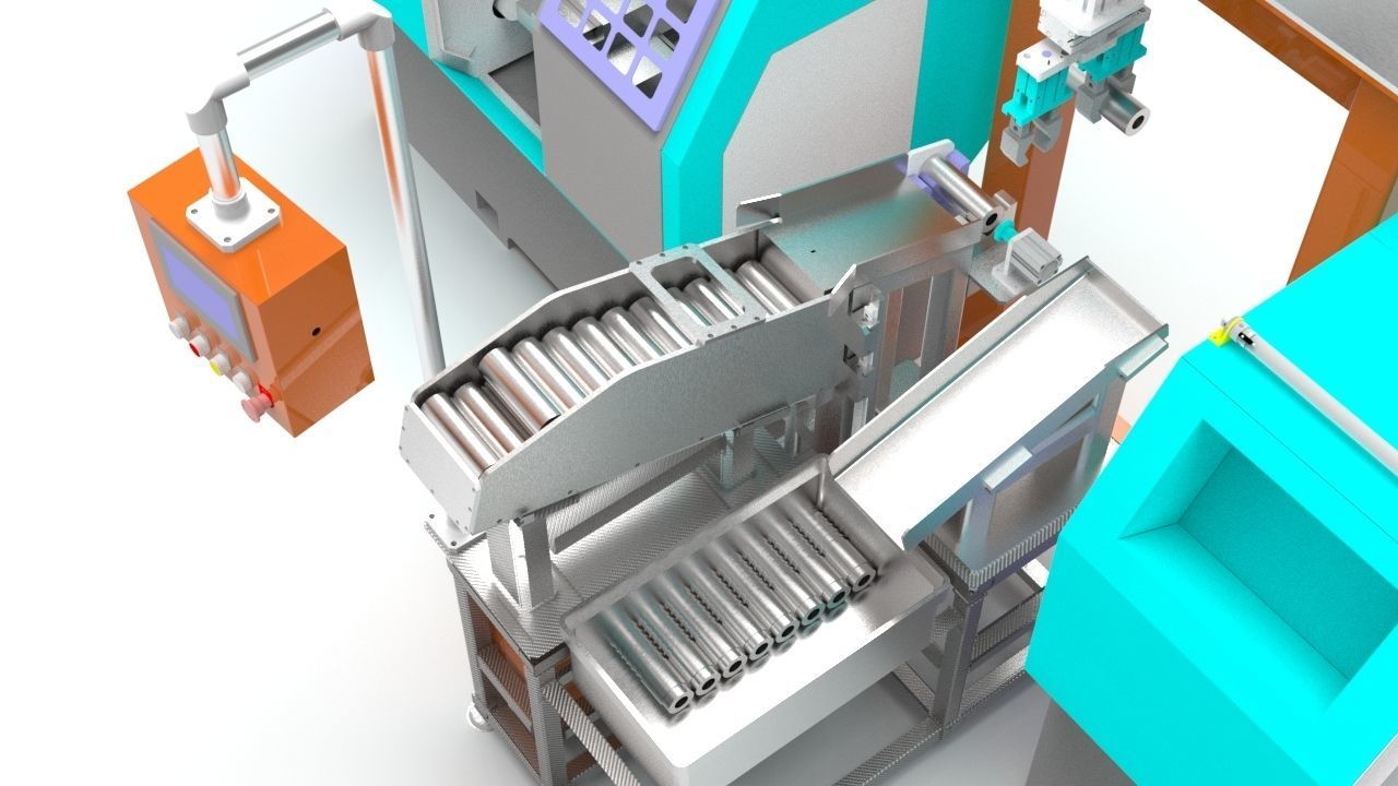 Automated CNC Lathe System with Robotic Arm 3D Design 3D model | CGTrader