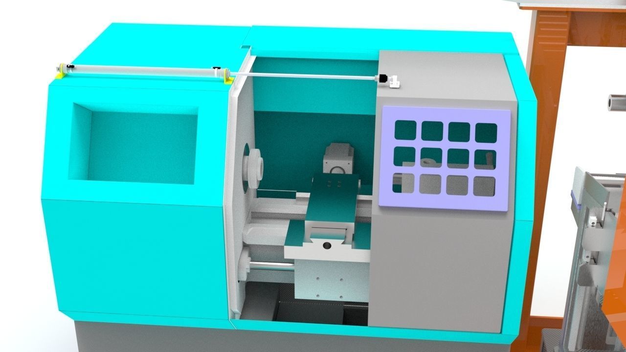 Automated CNC Lathe System with Robotic Arm 3D Design 3D model | CGTrader