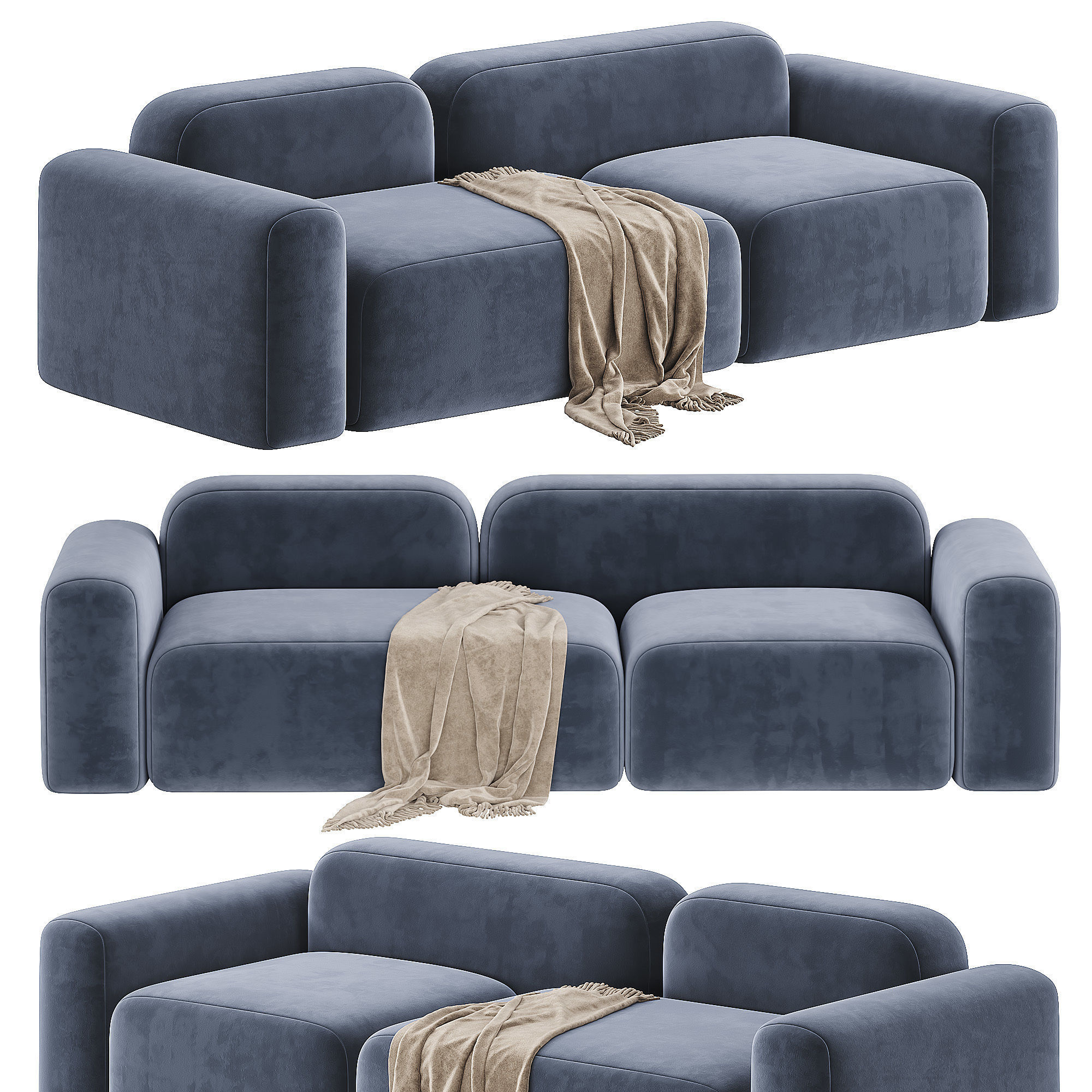 3D model Round Arm Sofa Contemporary Wool Standard Sofa in Orange ...