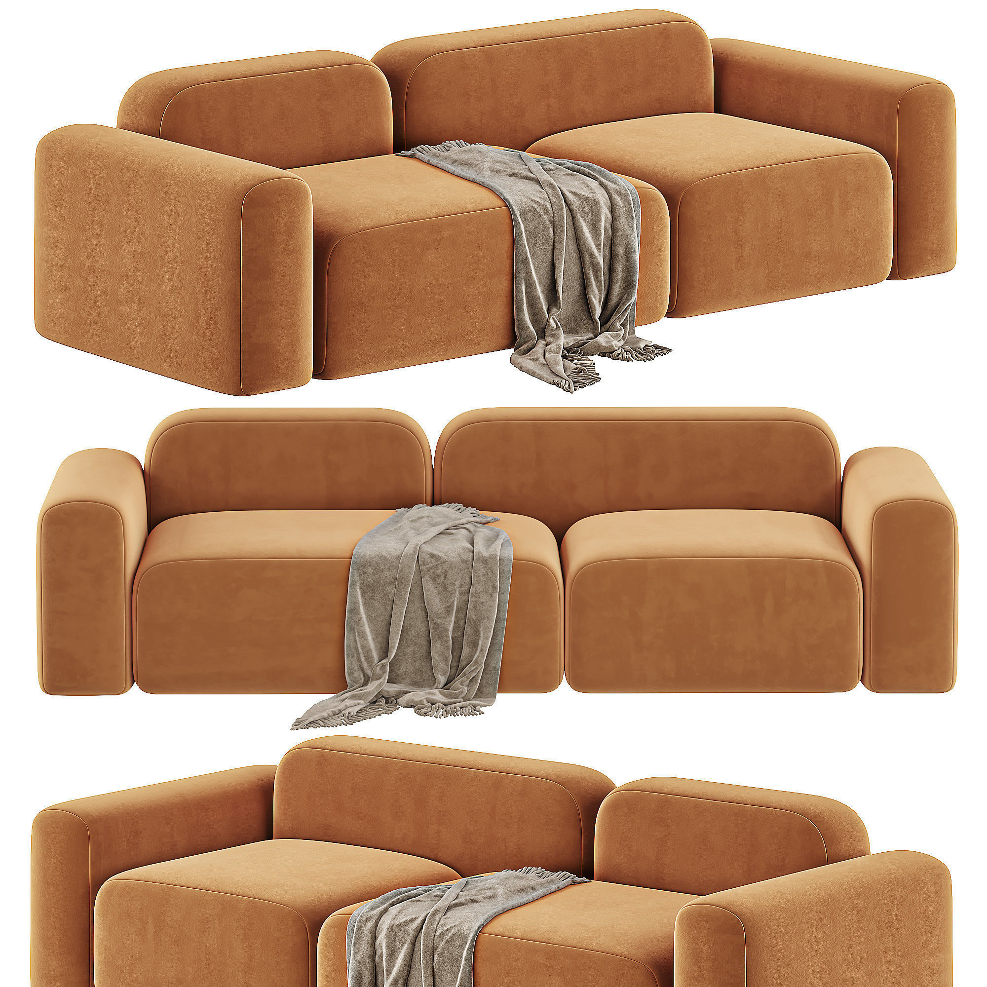 3D model Round Arm Sofa Contemporary Wool Standard Sofa in Orange ...
