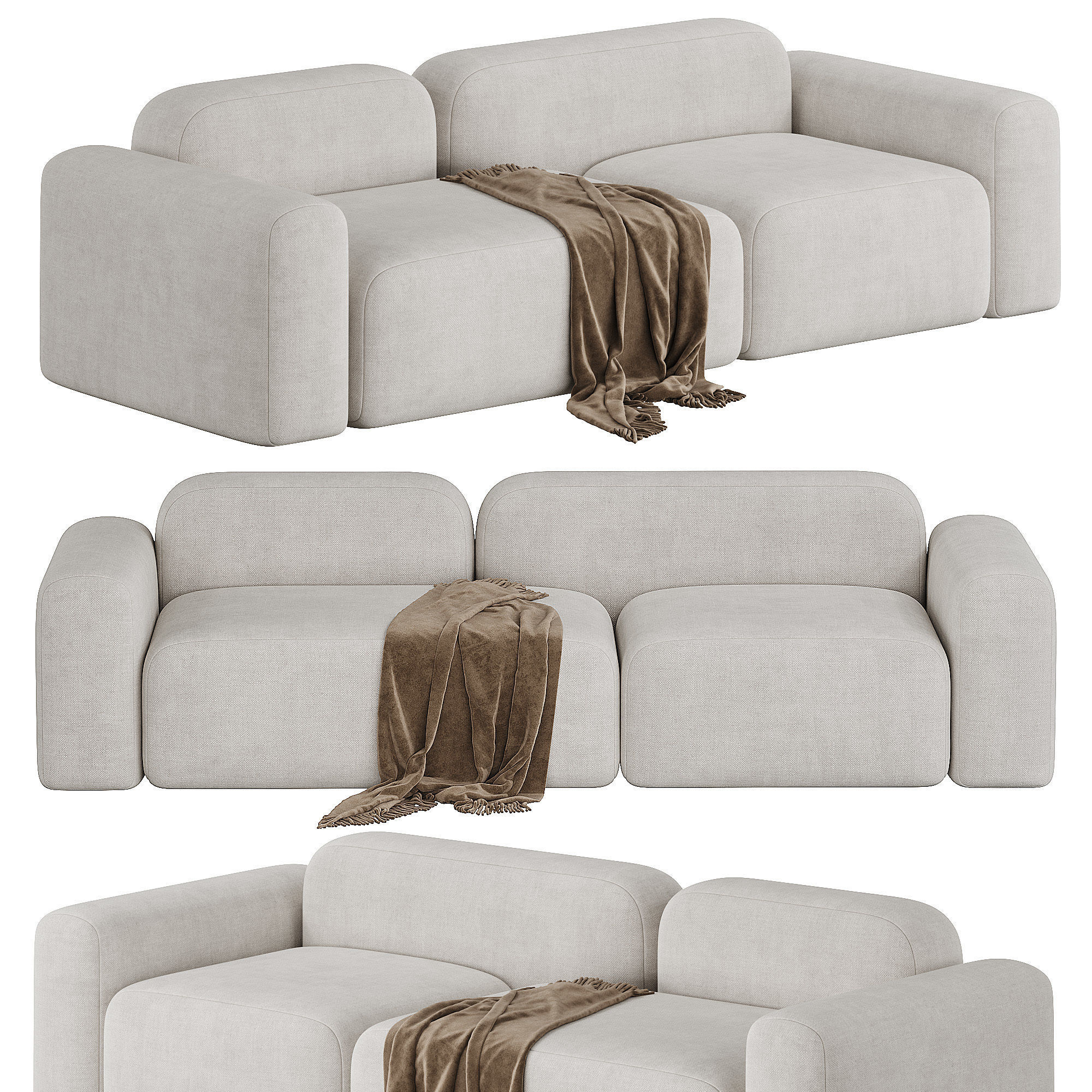 3D model Round Arm Sofa Contemporary Wool Standard Sofa in Orange ...