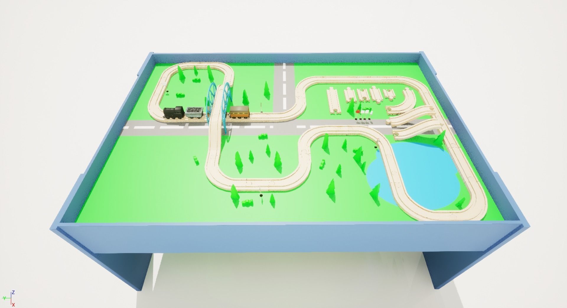 3D model Train Set - Modular Train Track - Trains and Table VR / AR ...