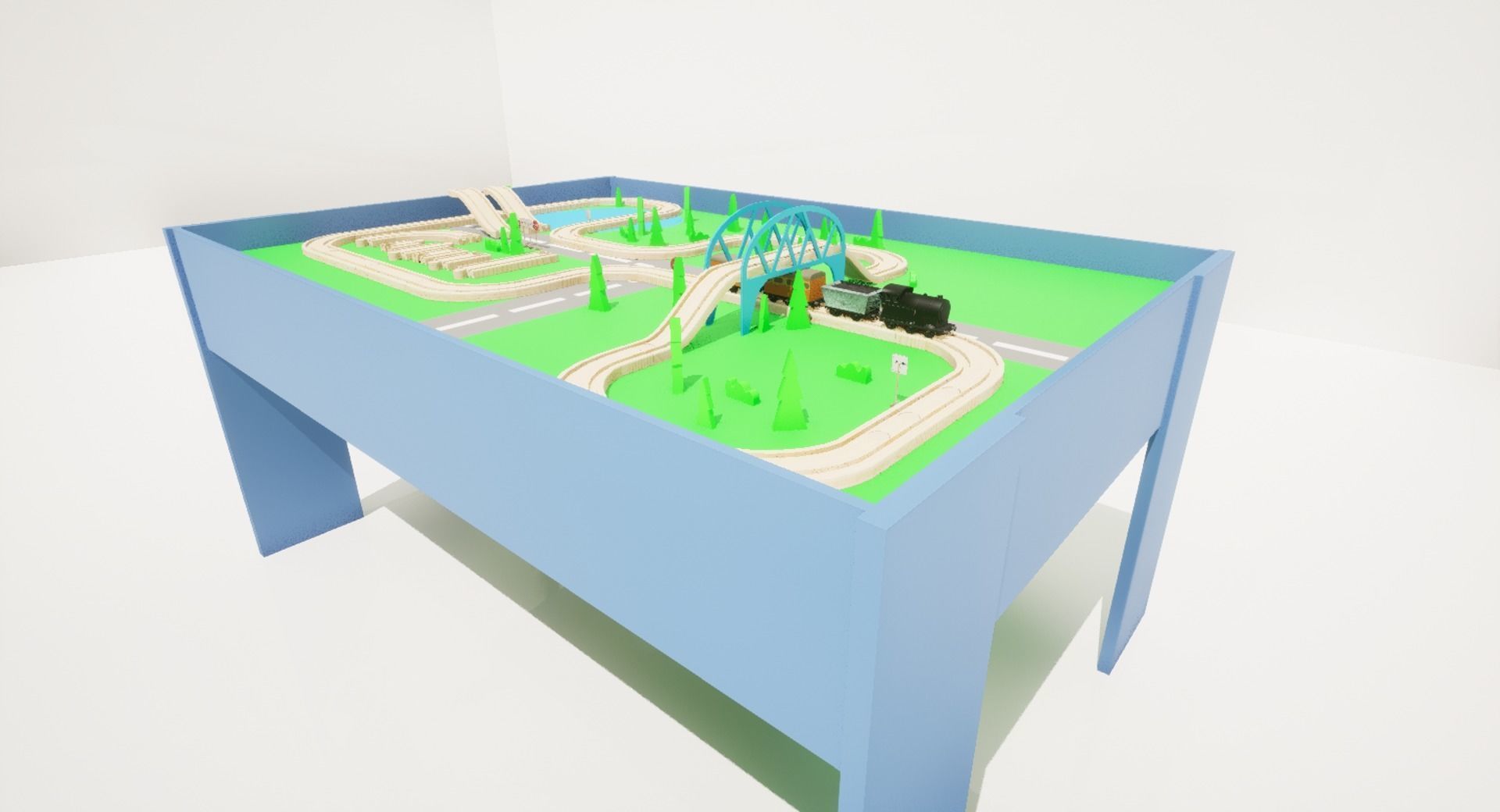 3D model Train Set - Modular Train Track - Trains and Table VR / AR ...