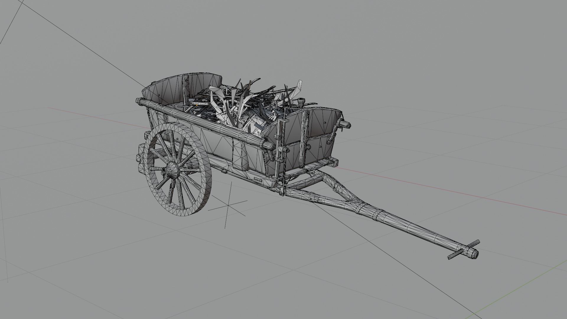 Wooden Cart with sticks Loaded Low poly 3D model | CGTrader